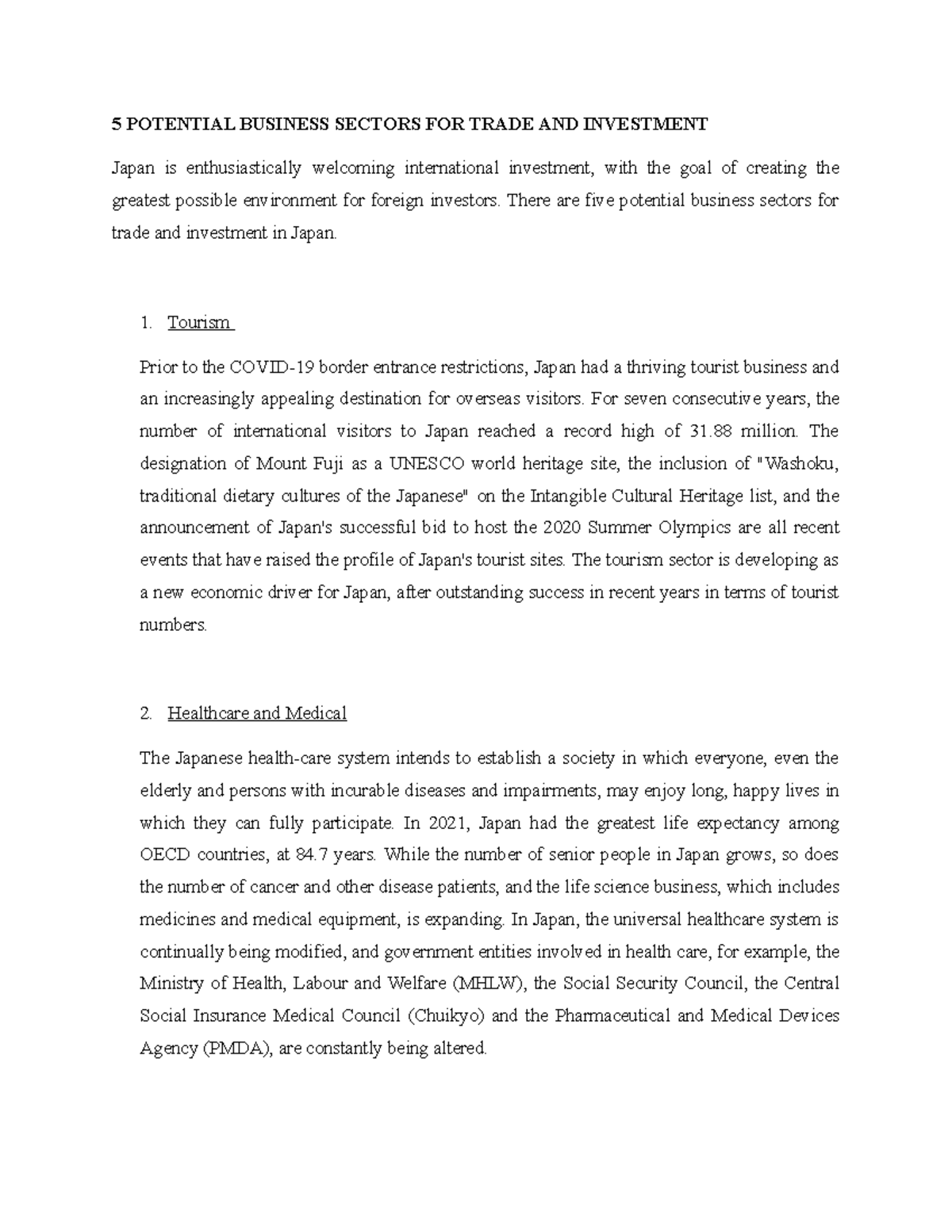 5 Potential Business Sectors FOR Trade AND Investment - 5 POTENTIAL ...