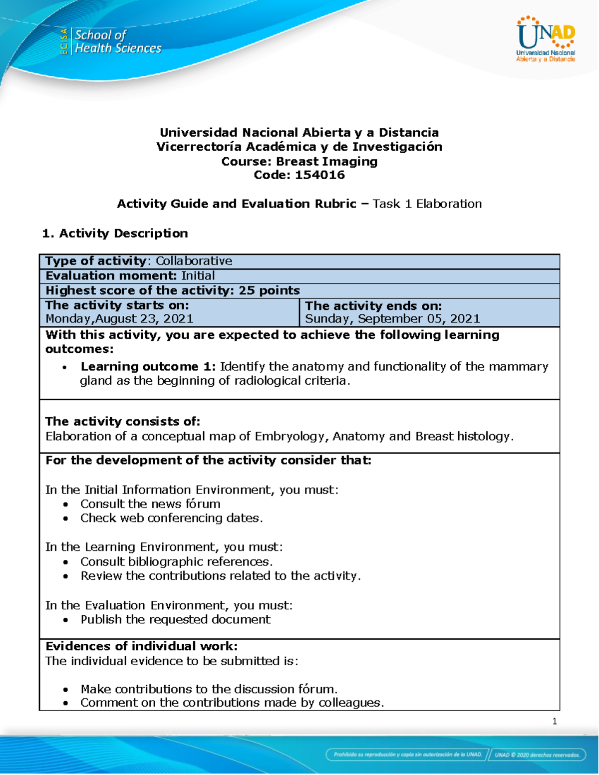 Activity guide and evaluation rubric - Unit 1 - Task 1 - Elaboration ...