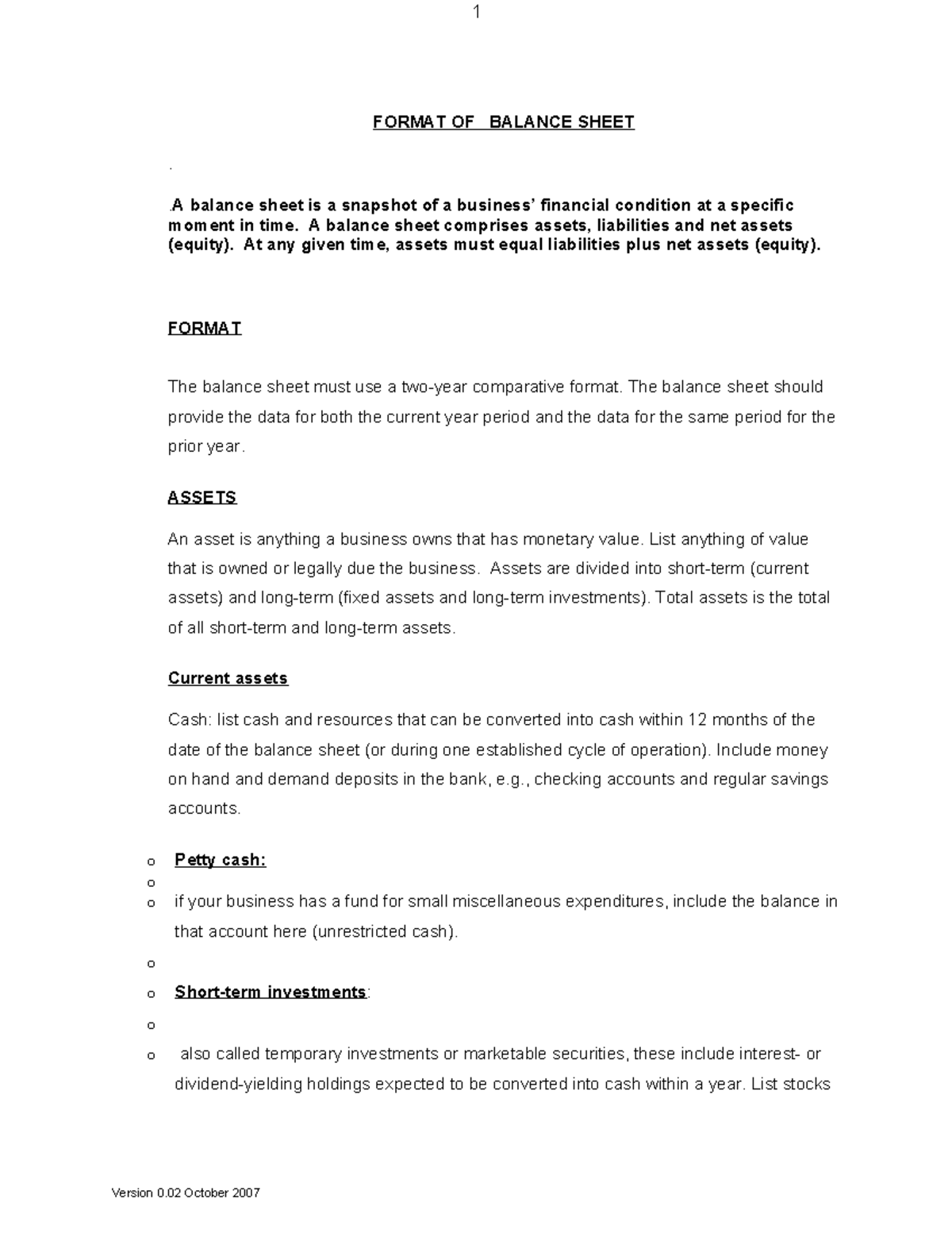 Format of Balance sheet - FORMAT OF BALANCE SHEET . .A balance sheet is ...
