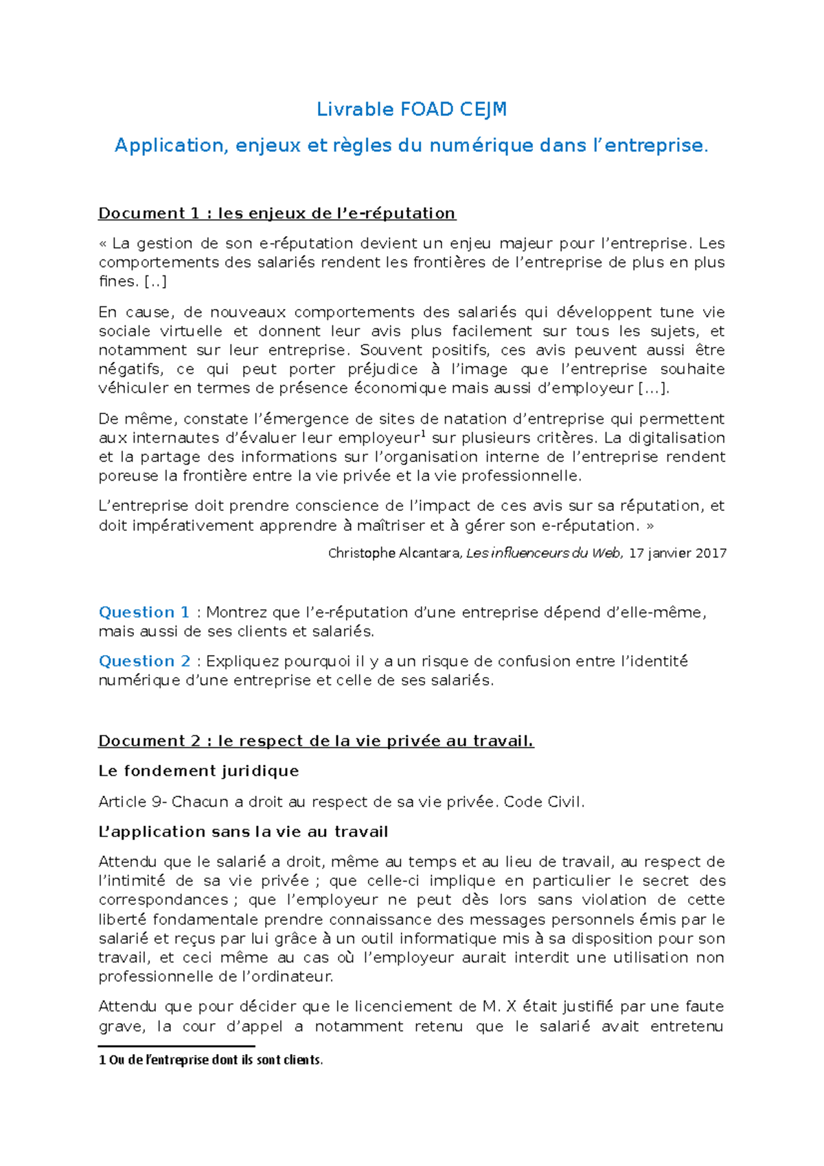 Livrable FOAD CEJM - Livrable FOAD CEJM Application, enjeux et règles ...