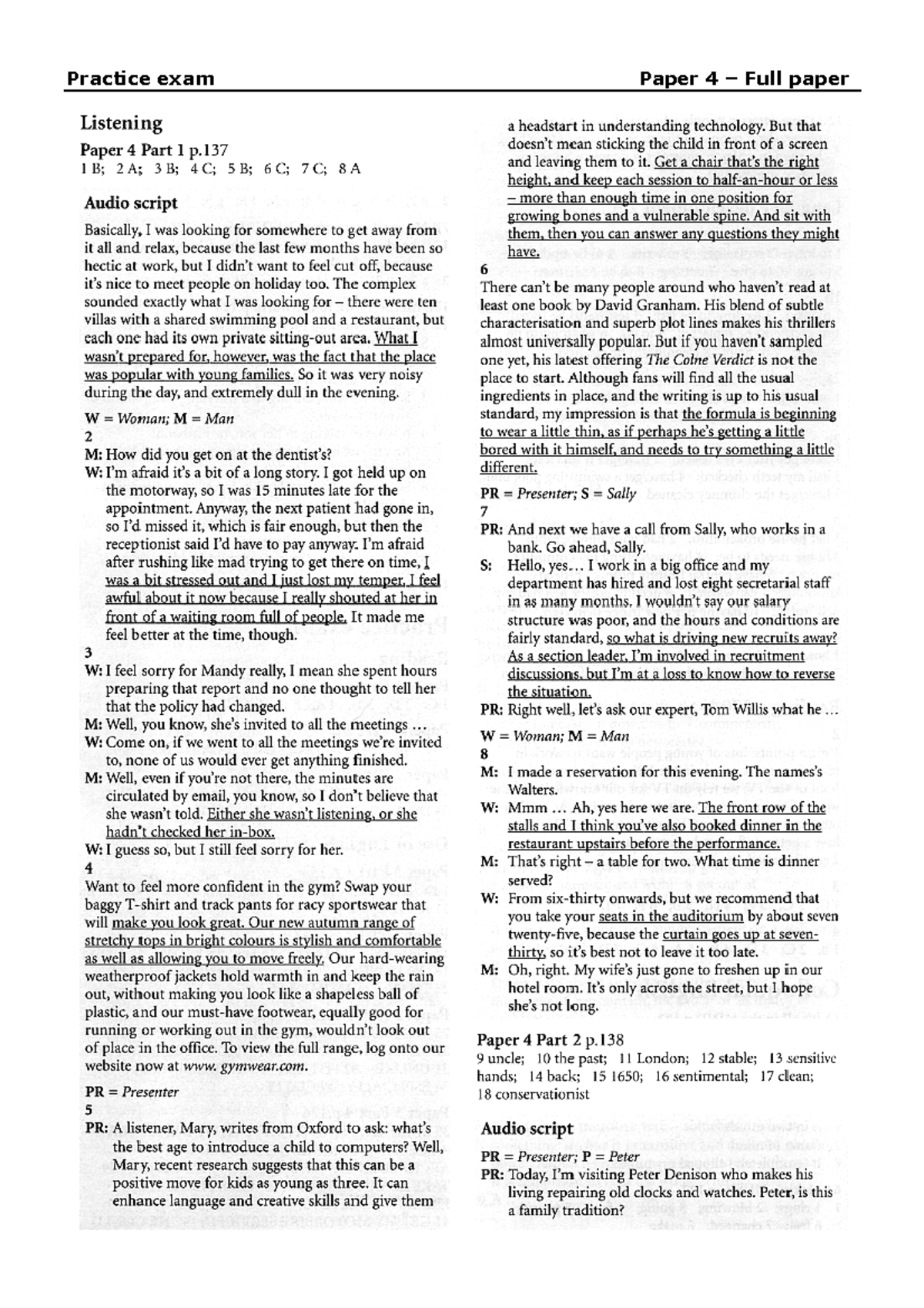 Ep list2 answers and audio script - Practice exam Paper 4 – Full paper ...