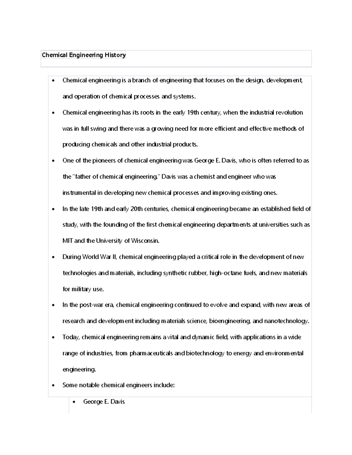 Chemical Engineering notes 2 - Chemical Engineering History Chemical ...