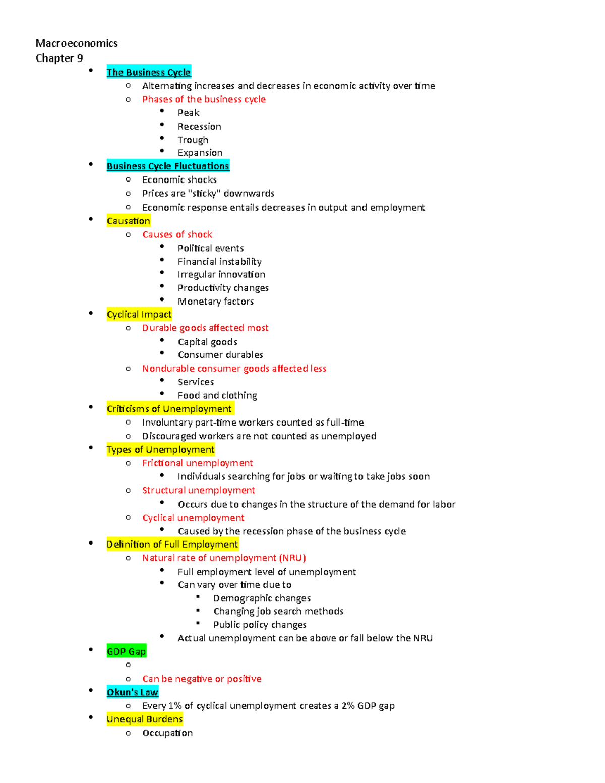 Macroeconomics Chapter 9 Notes - Macroeconomics Chapter 9 The Business ...