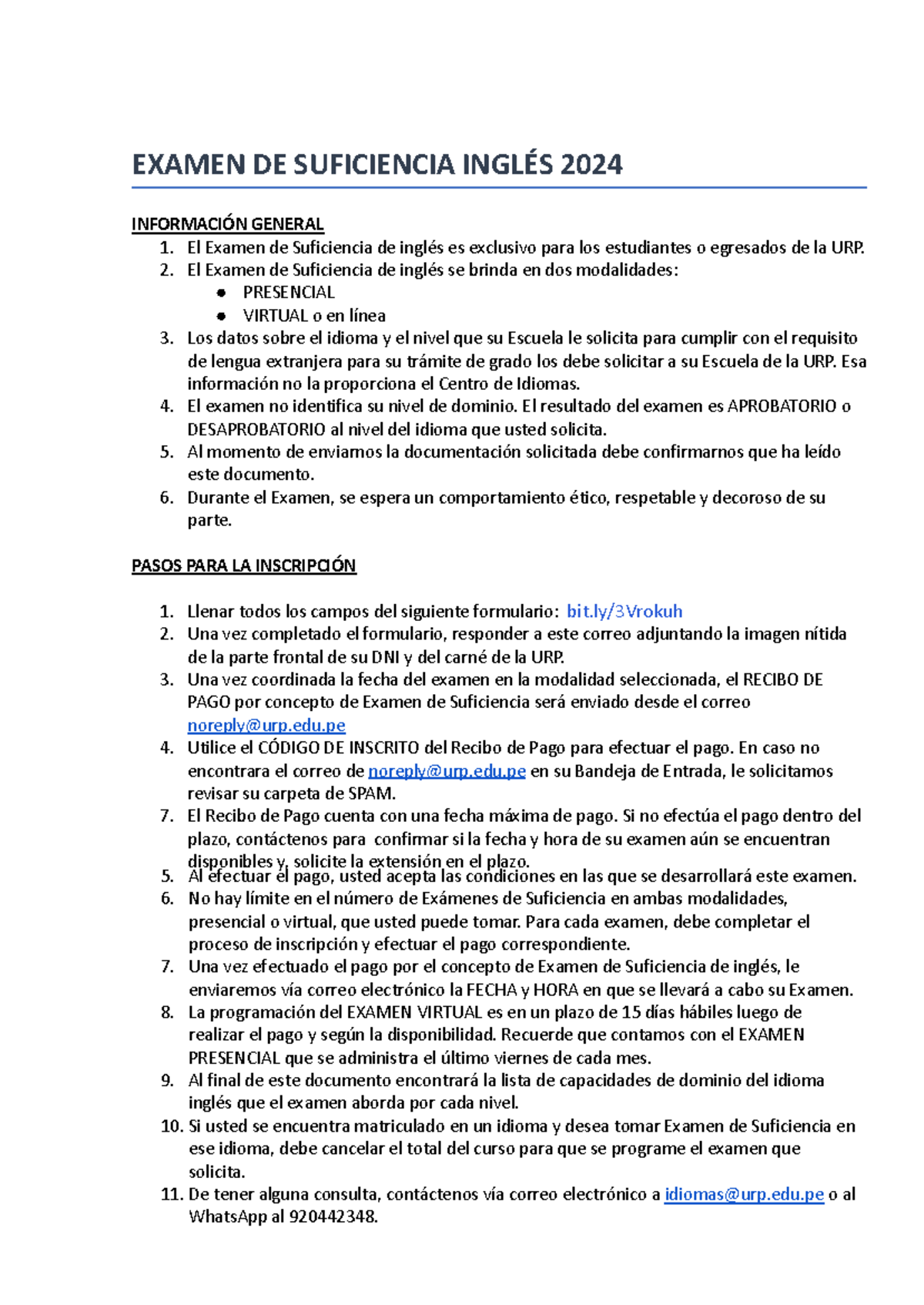 Examen DE Suficiencia Inglés 2024 - Idiomas Ricardo Palma - EXAMEN DE SUFICIENCIA INGLÉS 202 4 ...