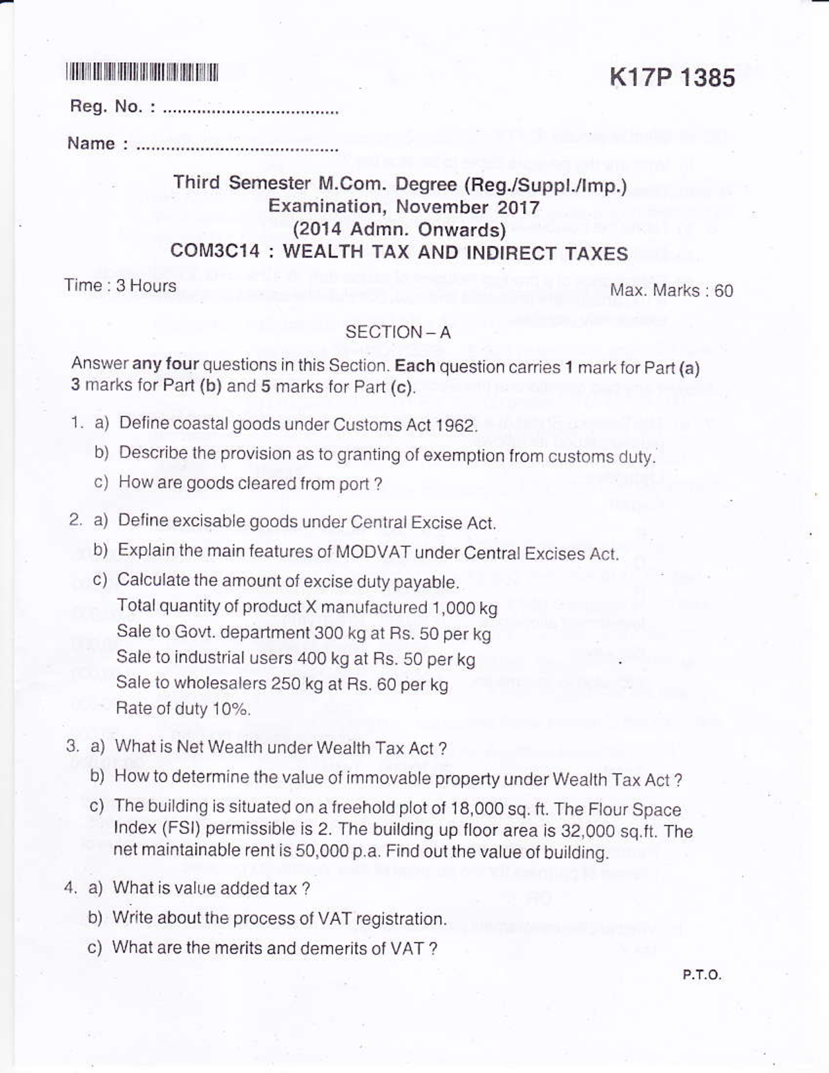 KU M - Question paper - IltiI I Ifllt fr fl K17P 1385 ####### Thhd ...