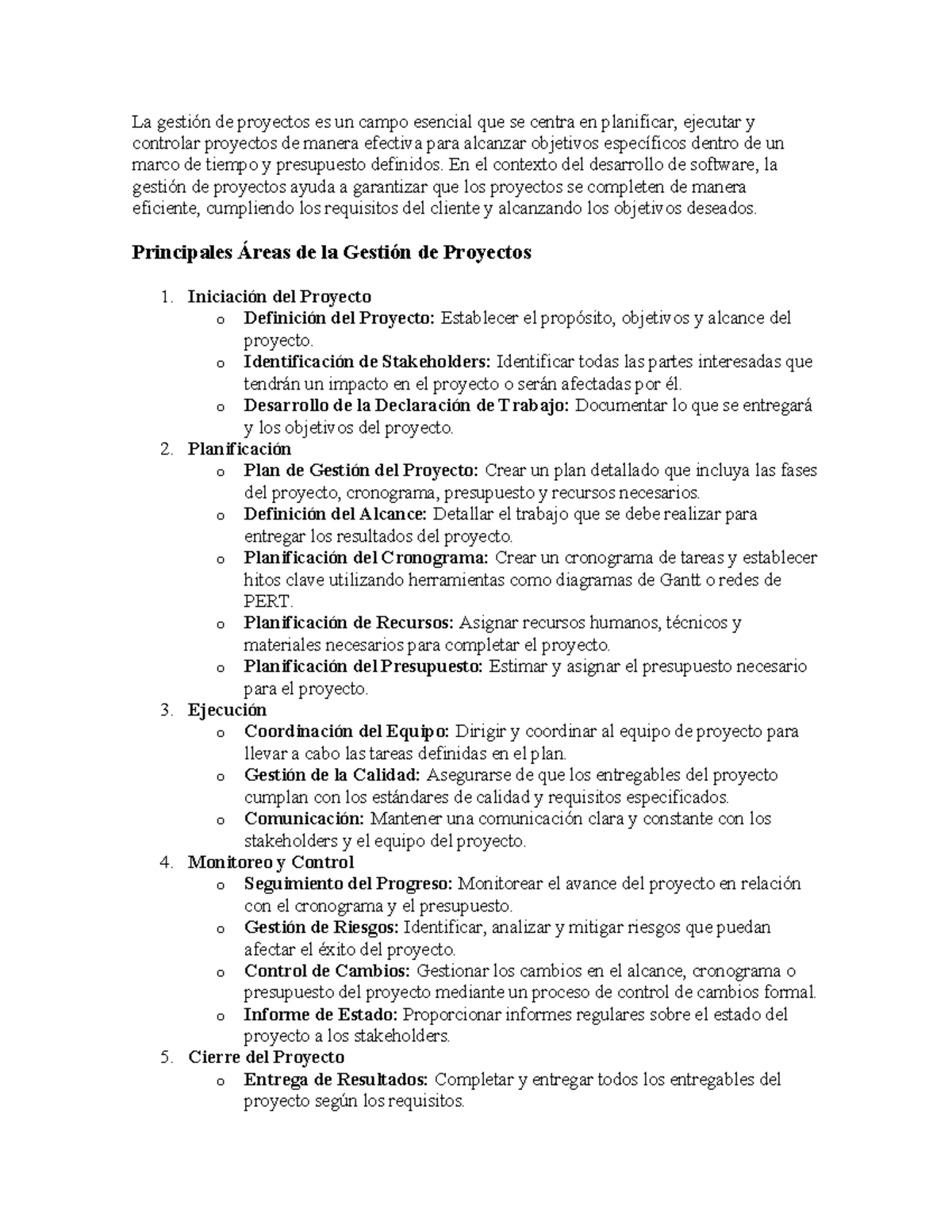 La gestión de proyectos - En el contexto del desarrollo de software, la ...