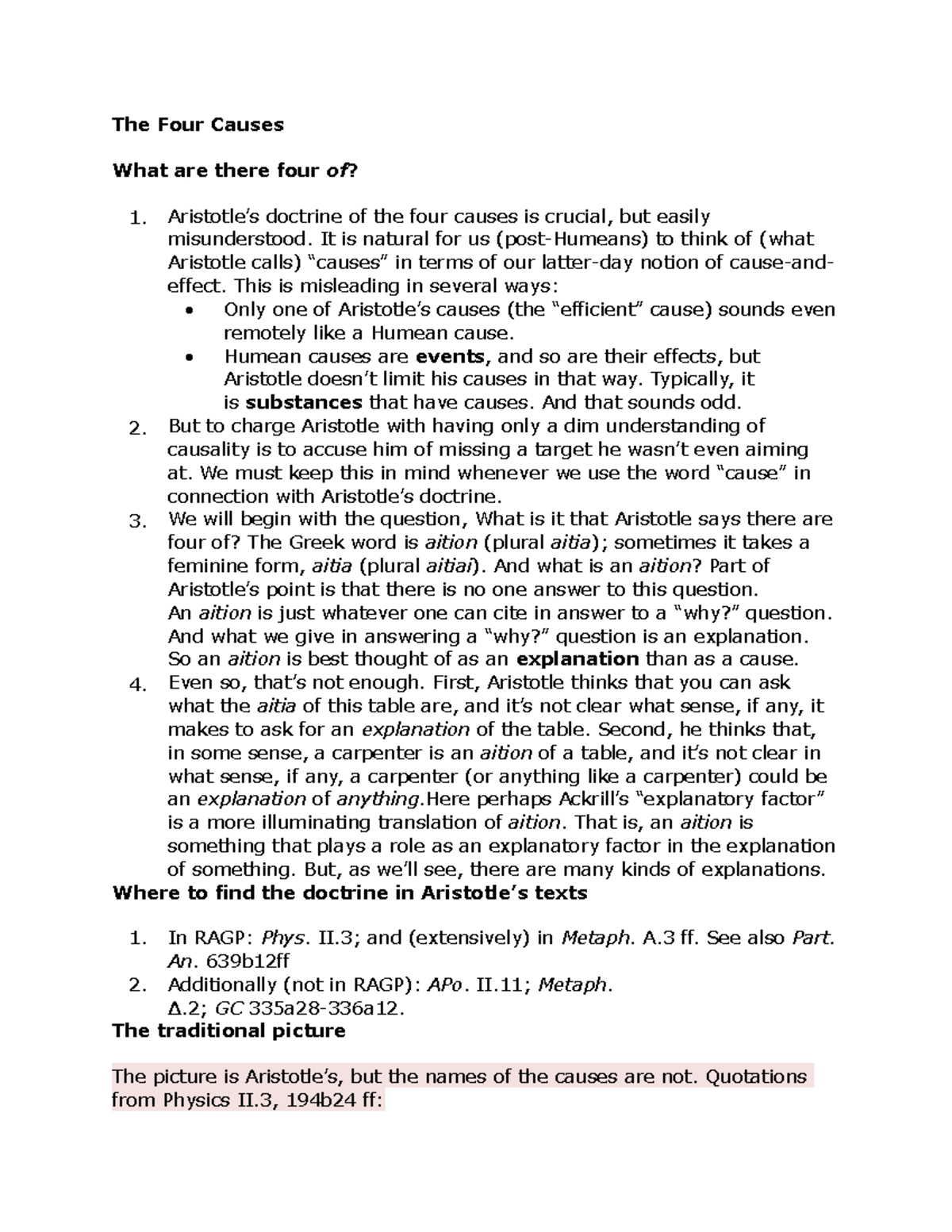 Phil 31 - The four causes philosophy class notes - The Four Causes What ...