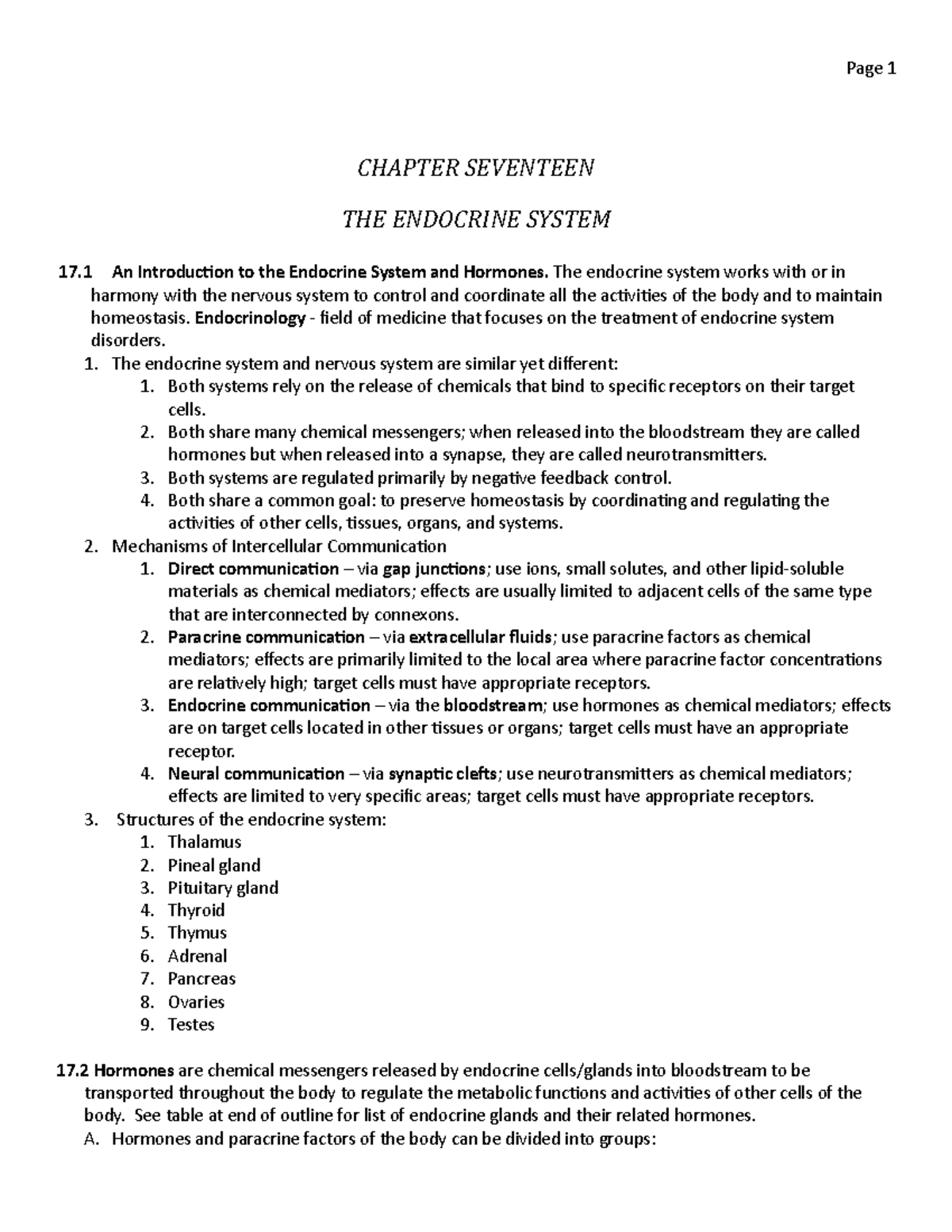 Ch - anatomy - CHAPTER SEVENTEEN THE ENDOCRINE SYSTEM 17 An ...
