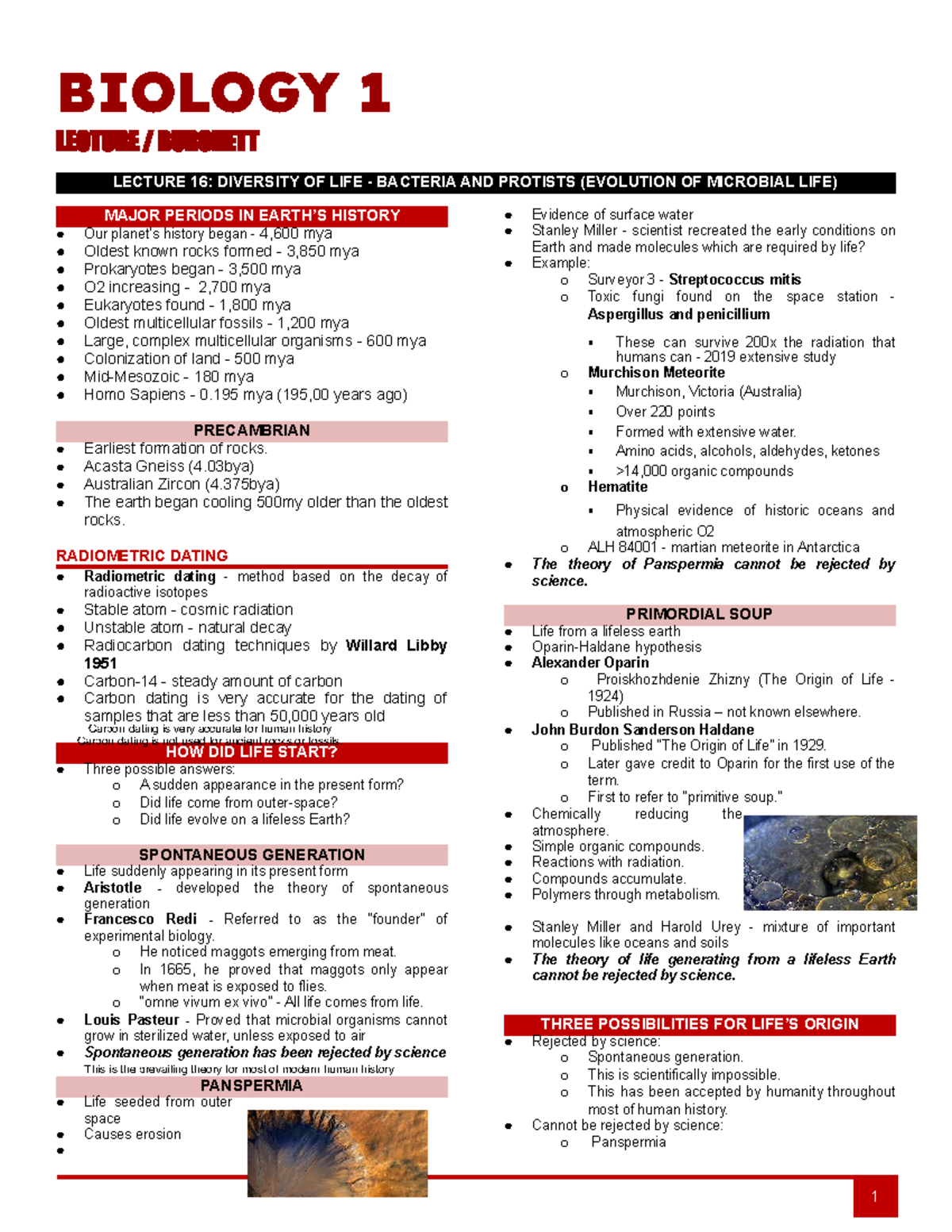 BIO1 LEC16 1 - LECTURE 16: DIVERSITY OF LIFE - BACTERIA AND PROTISTS ...