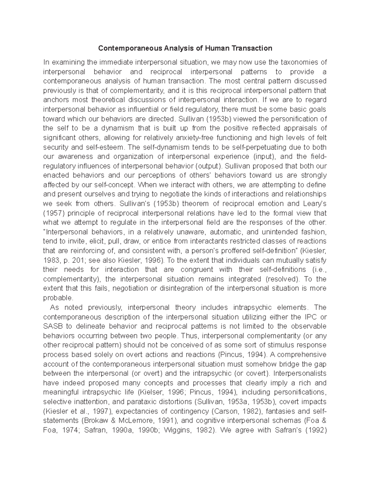 Interpersonal Theory of Personality - Contemporaneous Analysis of Human ...