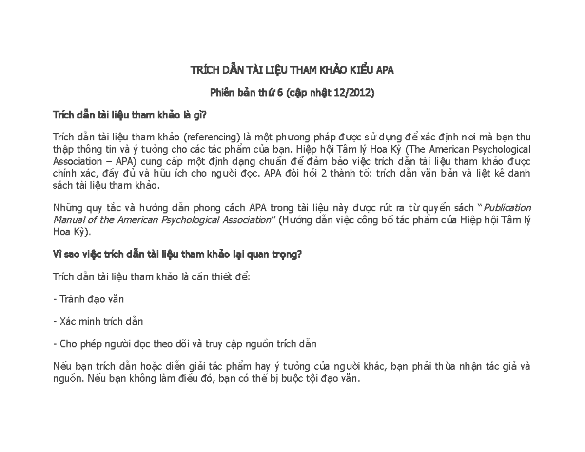 Trích DẪN TÀI LIỆU THAM KHẢO KIỂU APA - TRÍCH D Ẫ N TÀI LI Ệ U THAM KH Ả O KI Ể U APA Phiên b ả ...