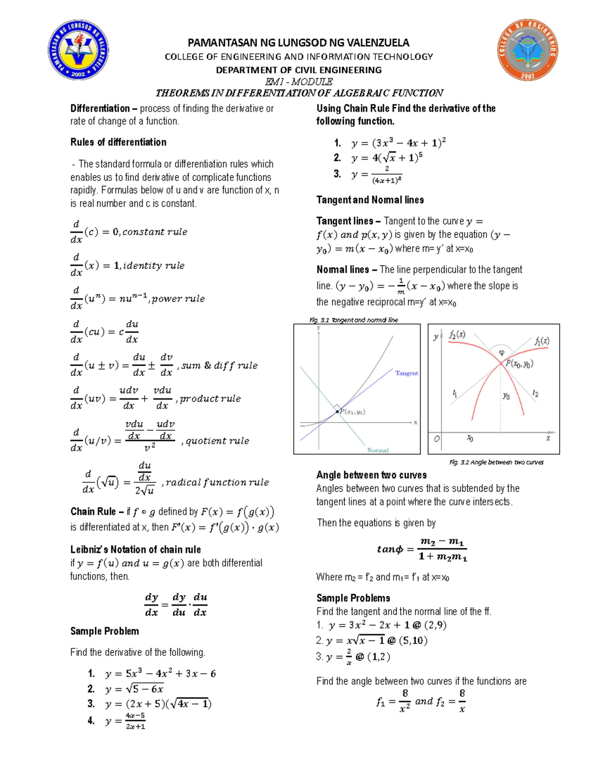 Module 3 - Differential Calculus - PAMANTASAN NG LUNGSOD NG VALENZUELA ...
