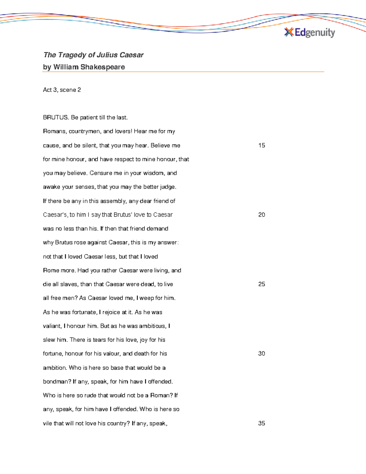 Monologues from Julius Caesar - The Tragedy of Julius Caesar by William ...
