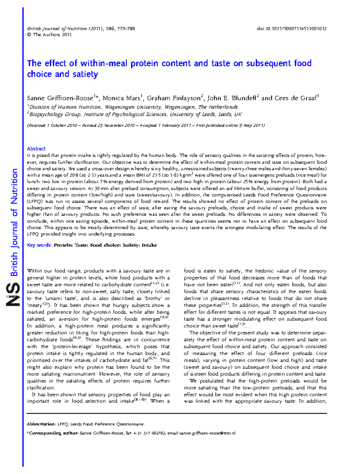 The effect of within meal protein conten - Blundell 2 and Cees de Graaf ...