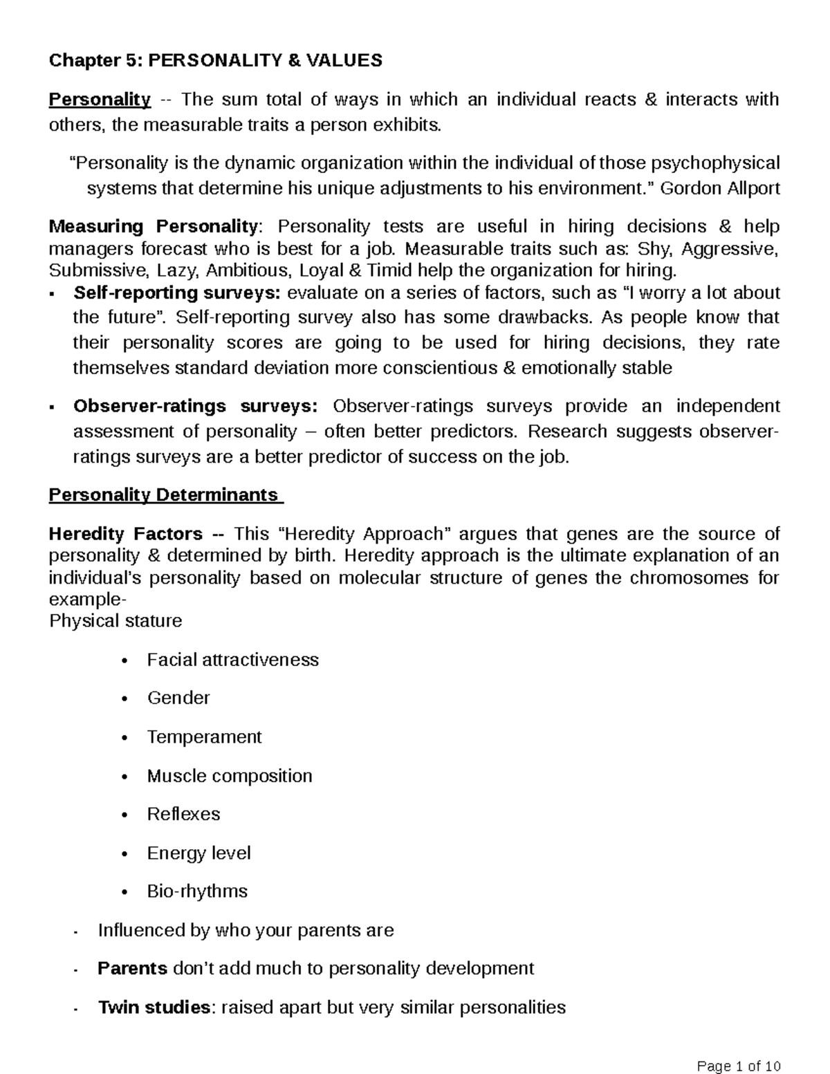 Chapter 05 SP14 word - Chapter 5: PERSONALITY & VALUES Personality ...