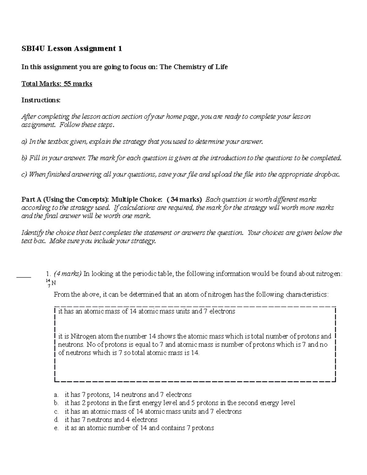 SBI4U Lesson Assignment 1 (docx) - CH 180 - Studocu