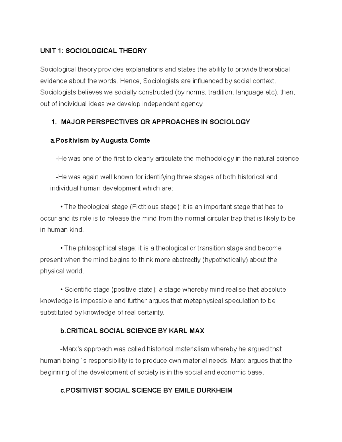 UNIT 1: SOCIOLOGICAL THEORY - UNIT 1: SOCIOLOGICAL THEORY Sociological ...