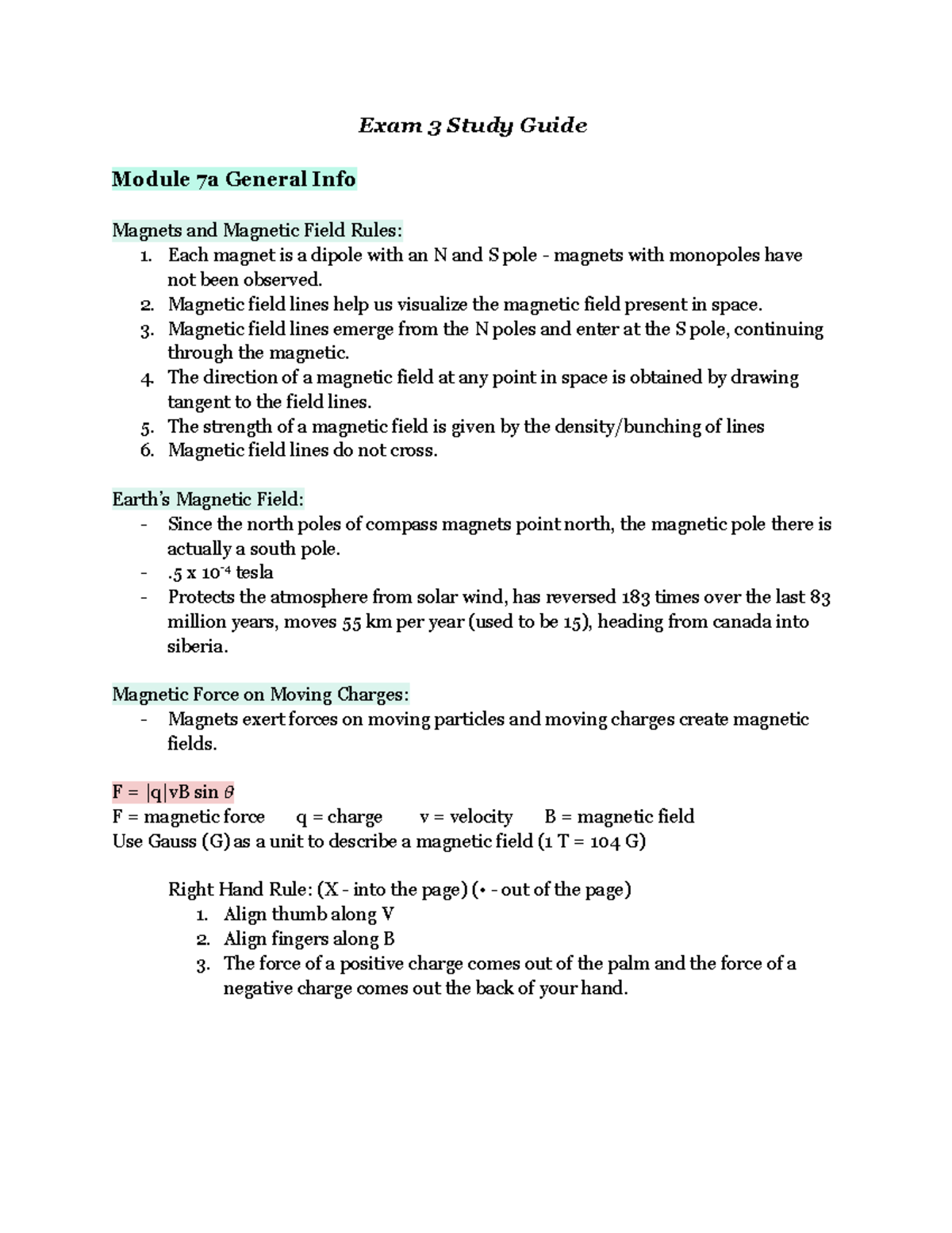Exam 3 Study Guide - Exam 3 Study Guide Module 7a General Info Magnets ...