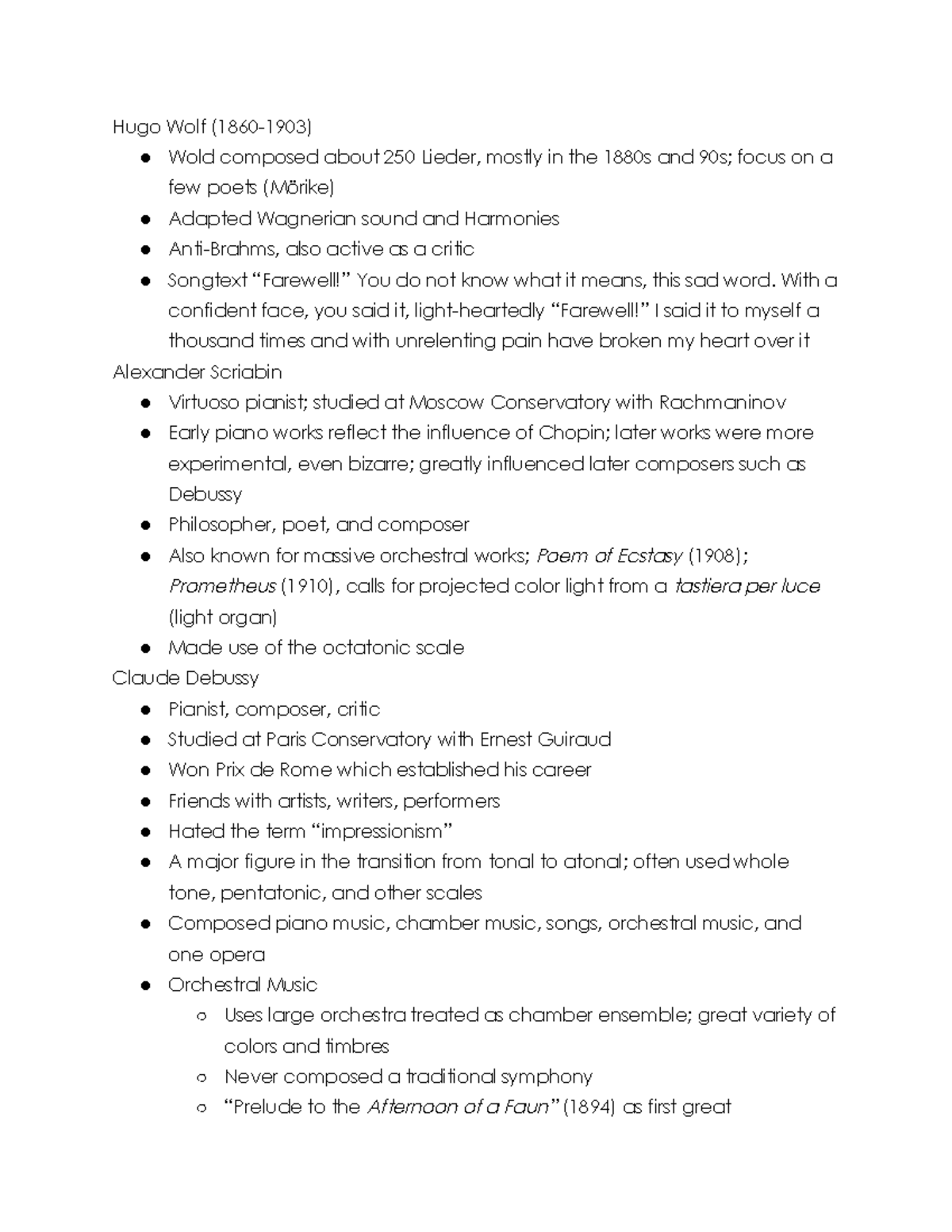 Music History Notes Pt. 2 - Hugo Wolf (1860-1903) Wold composed about ...