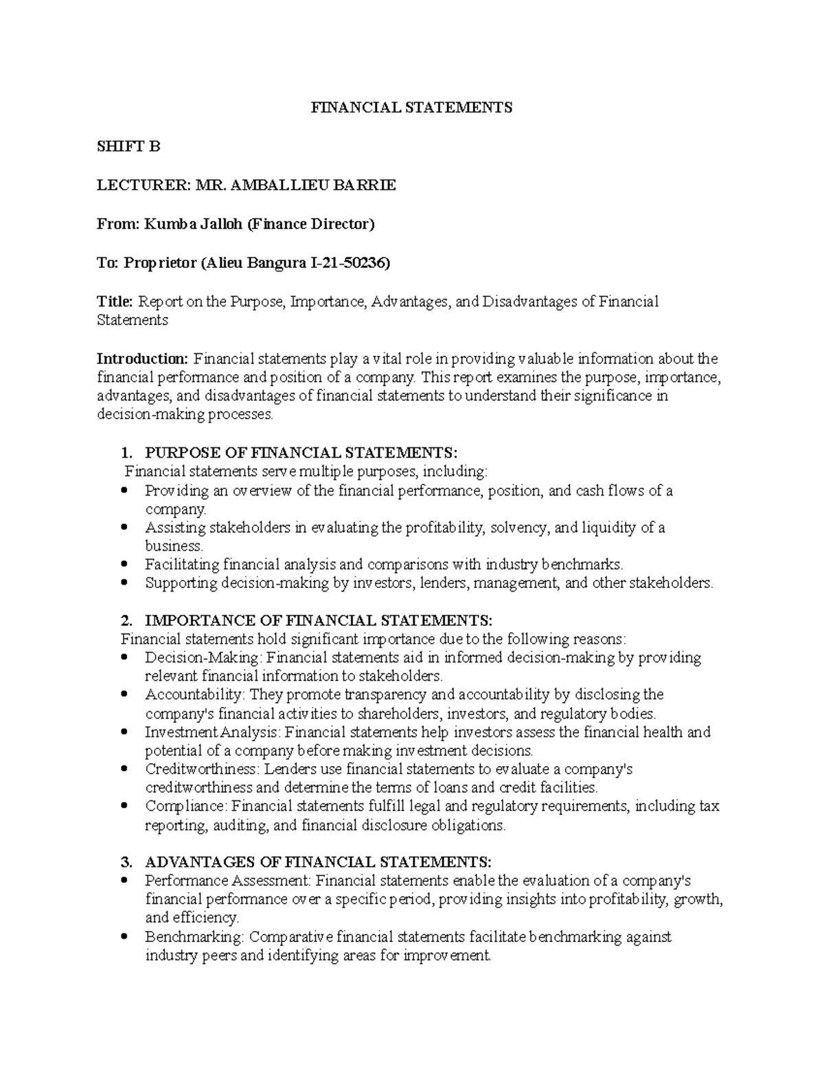Financial Statementsf - FINANCIAL STATEMENTS SHIFT B LECTURER: MR ...