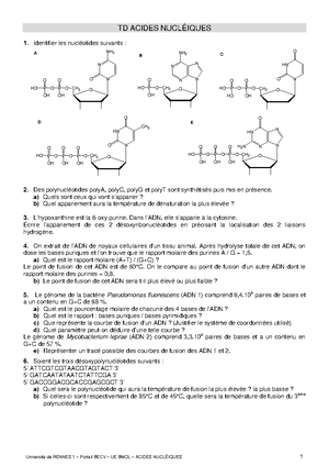 TD Glucides - exercices - Université de RENNES 1 – Portail BECV – UE BMOL – GLUCIDES 1 TD ...