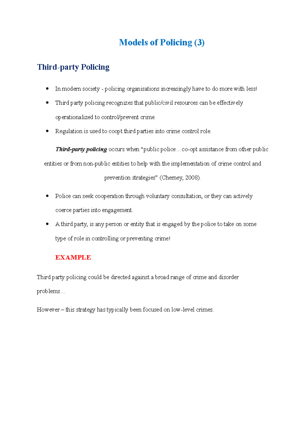 Models of Policing - Studocu