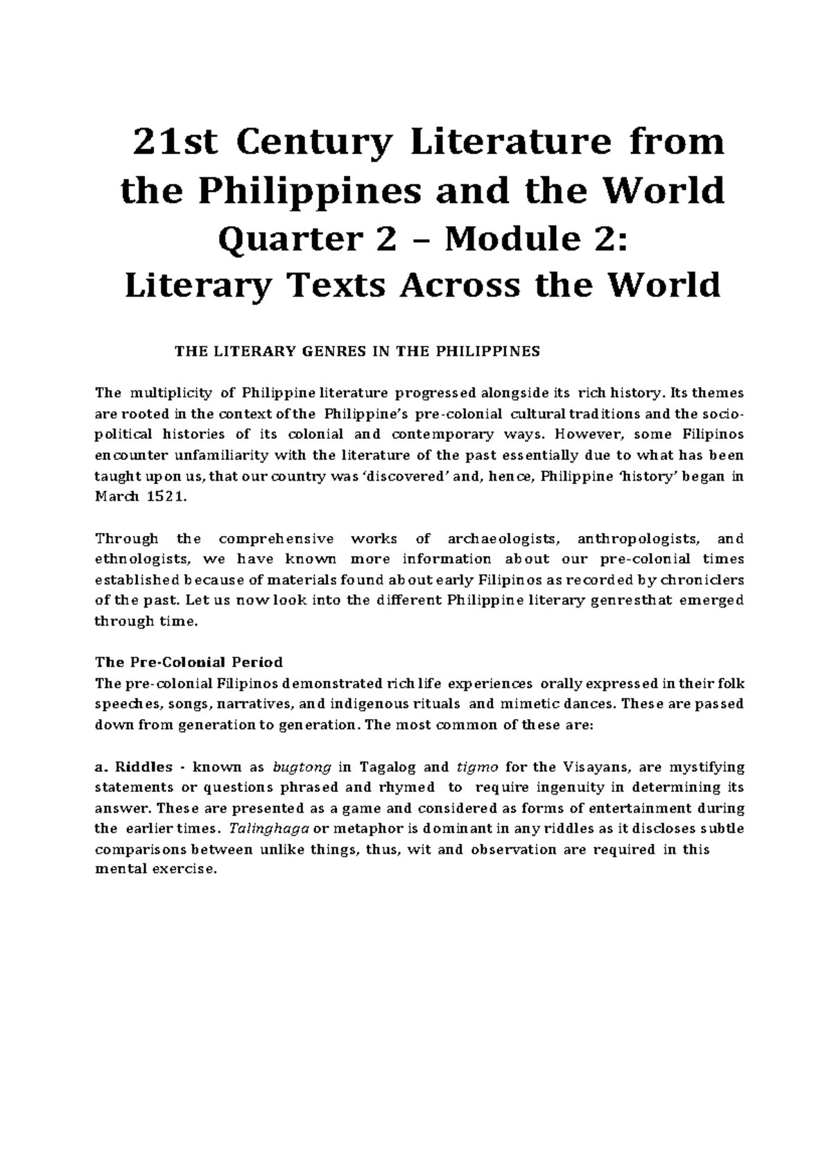 21st Century Literature - Q2 - Module 2 - 21st Century Literature from ...