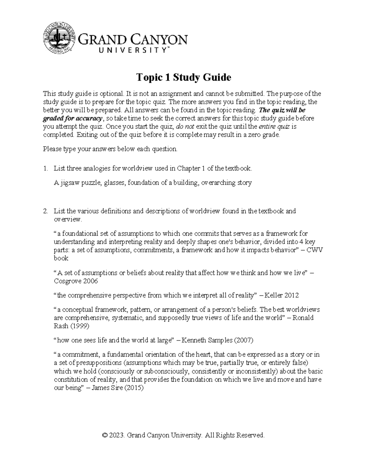 Topic 1 Study Guide - Topic 1 Study Guide This study guide is optional ...