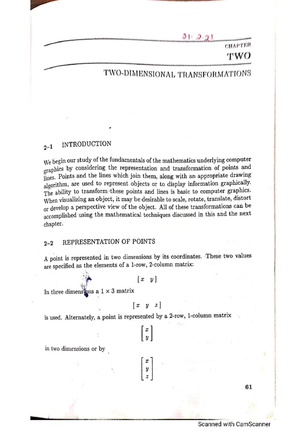 2D and 3D transformation - 21.2 CHAPTER TWO TRANSFORMATIONS INTRODUCTION We begin our study of ...