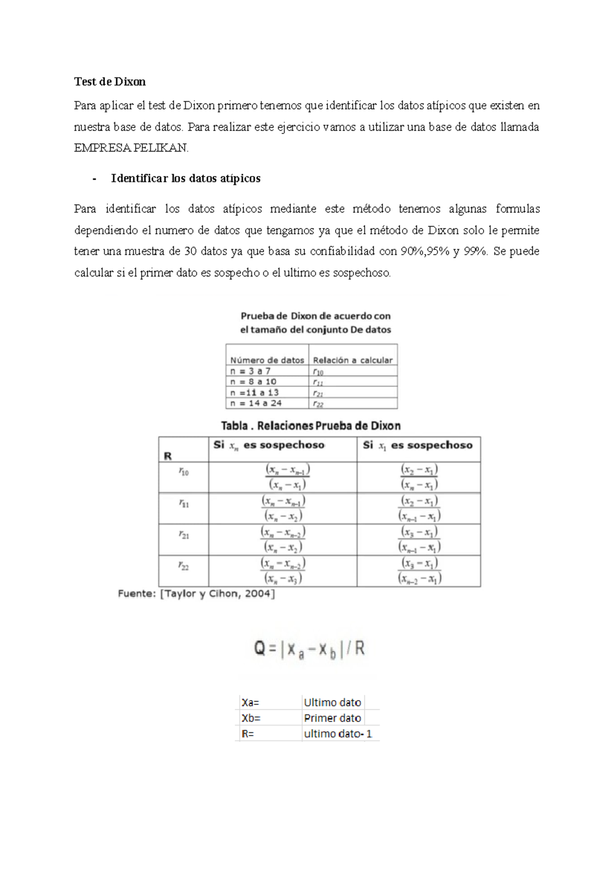 Test de Dixon - Para realizar este ejercicio vamos a utilizar una base ...