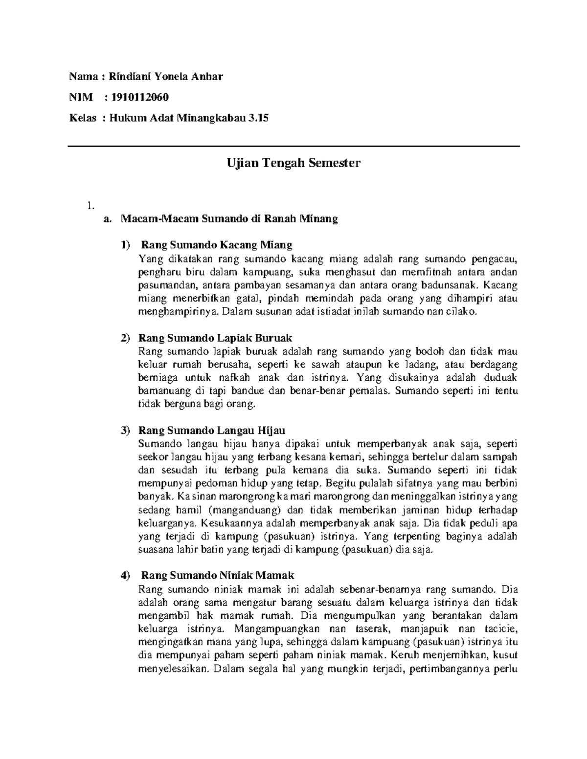 UTS Hk Adat Minangkabau 3 - Nama : Rindiani Yonela Anhar NIM ...