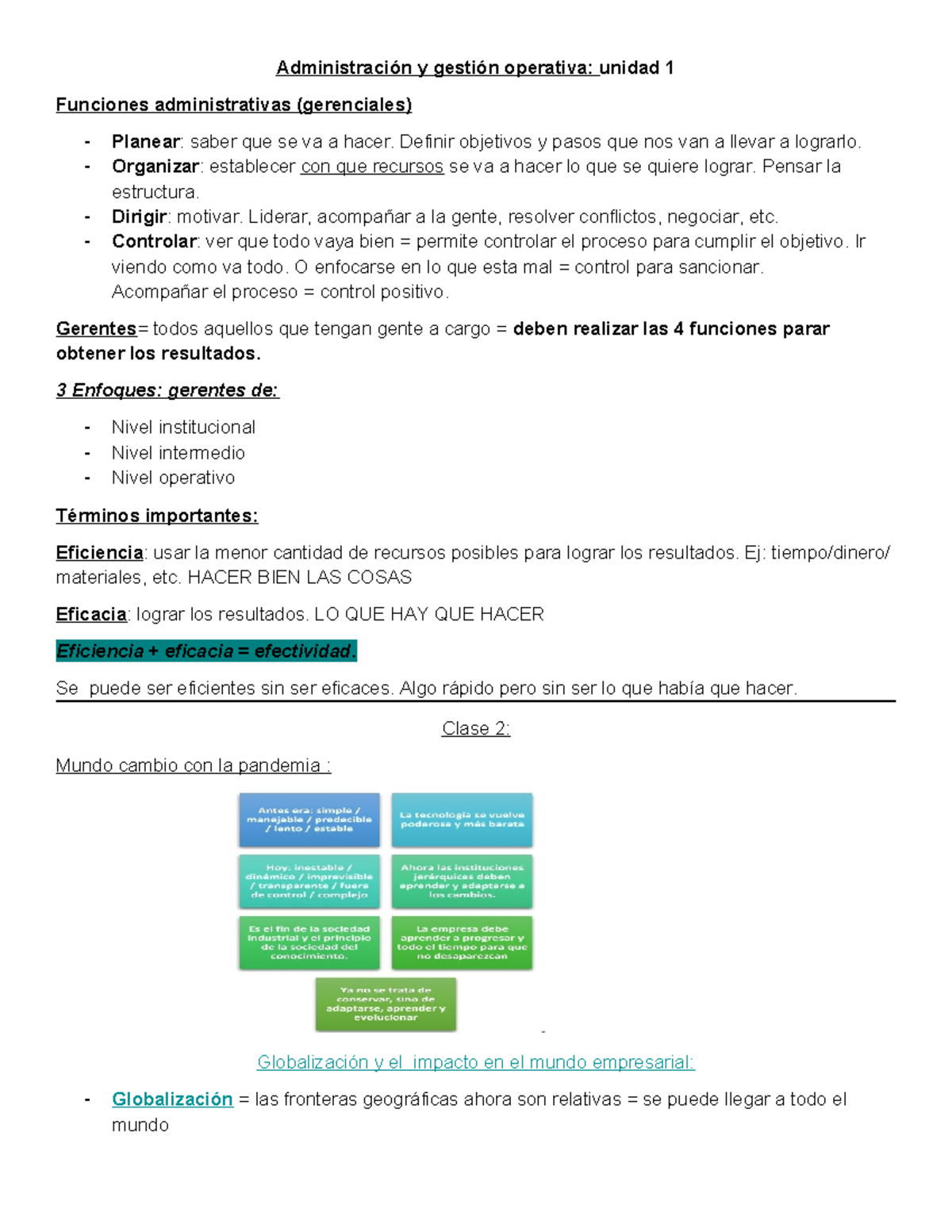 Resumen parcial 1 Admin 2 - Administración y gestión operativa: unidad ...