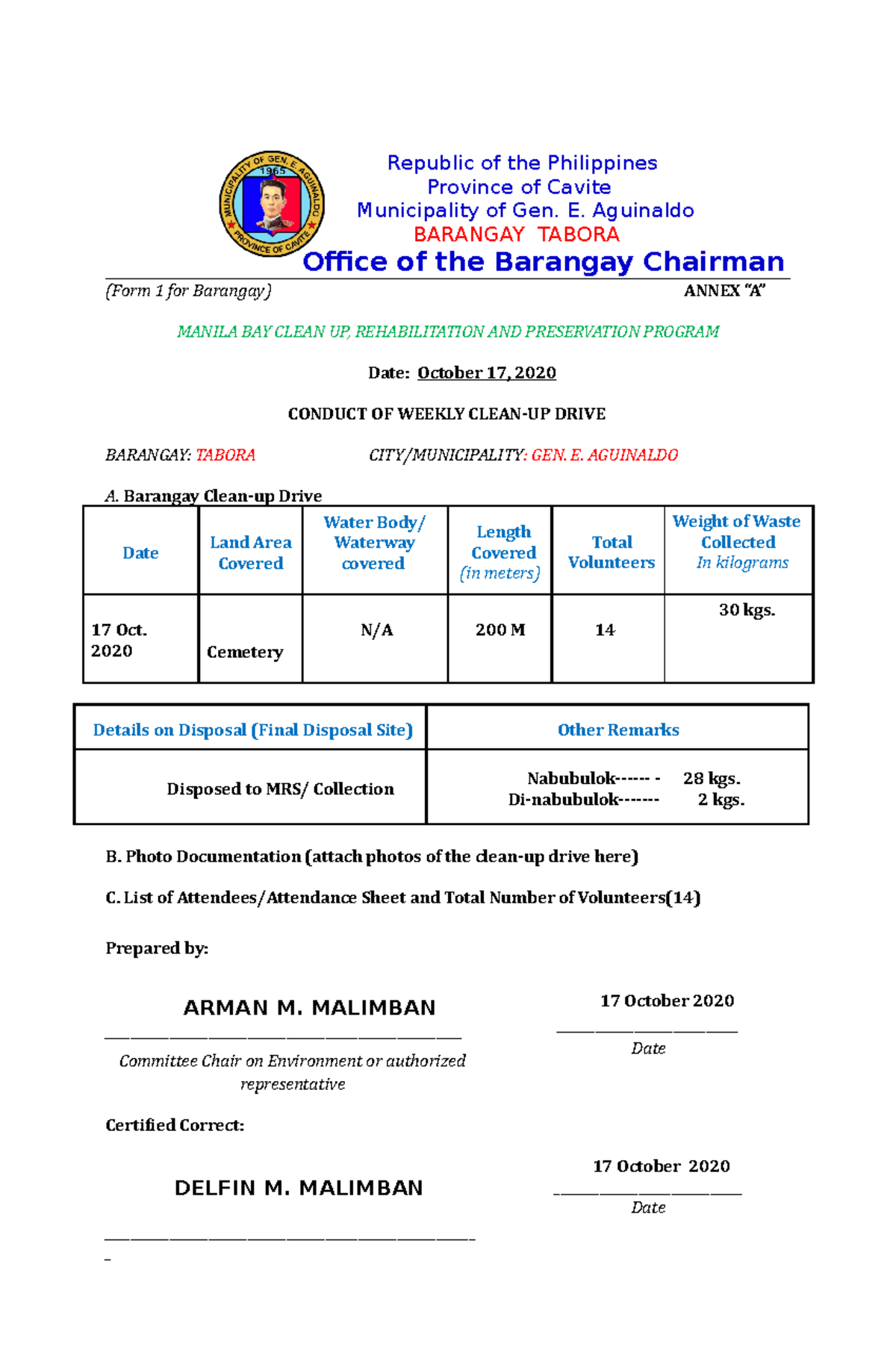 Revised clean up forms - The definition of a description is a statement ...