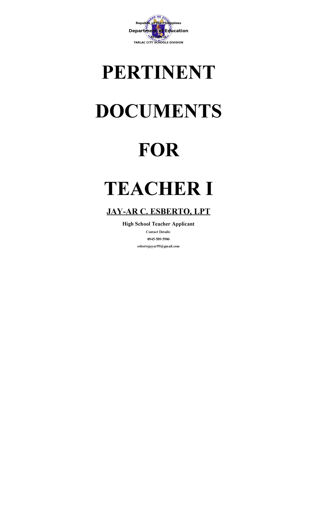 Esberto- Front-PAGE - Bacherlor of Secondary Education Major in English ...