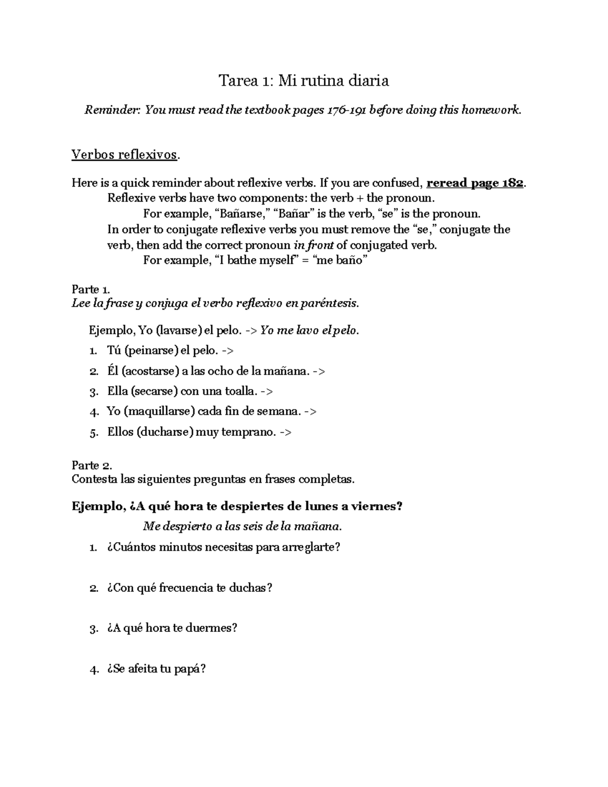 ASPN101 Tarea 1 - Tarea 1: Mi rutina diaria Reminder: You must read the ...