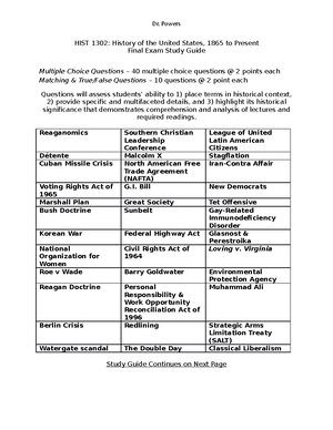 HIST 1302 Exam 2 Study Guide - HIST 1302: History of the United States ...