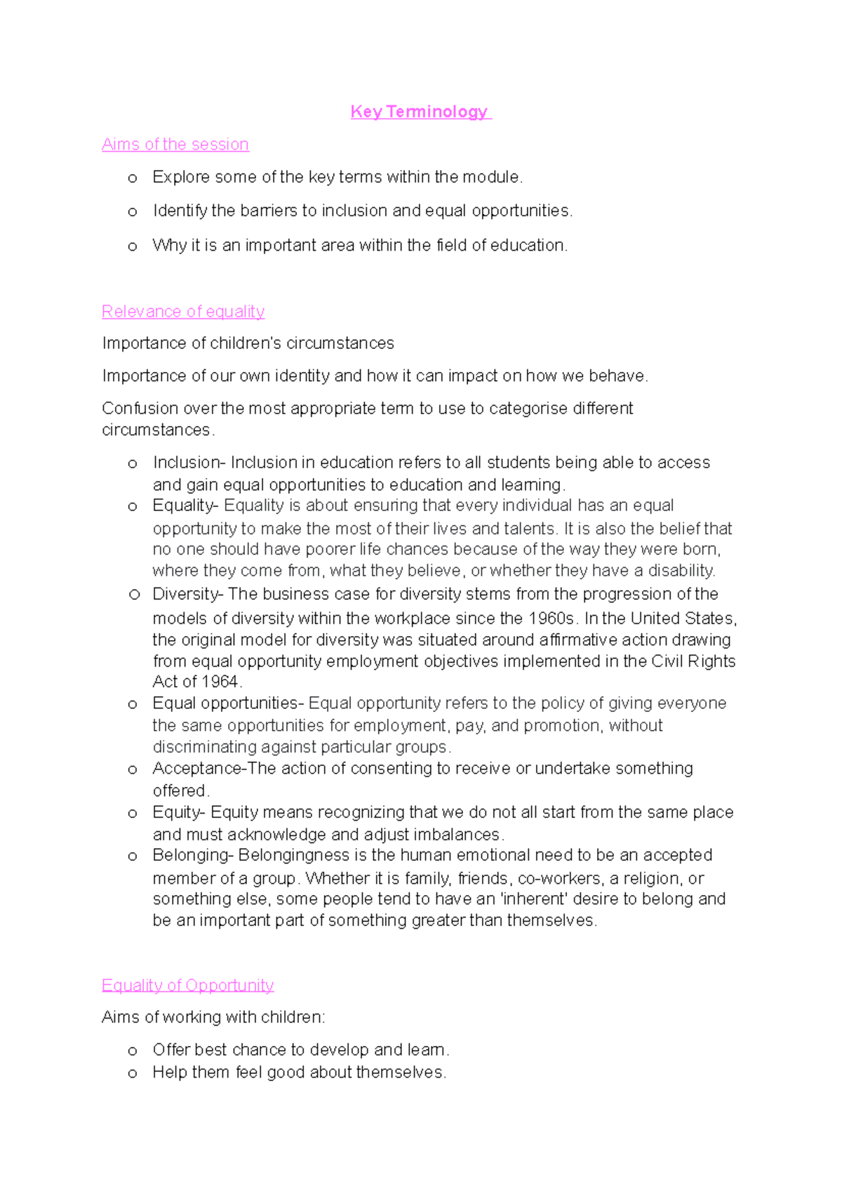 Lecture 2- Key Terminology - Key Terminology Aims of the session o ...