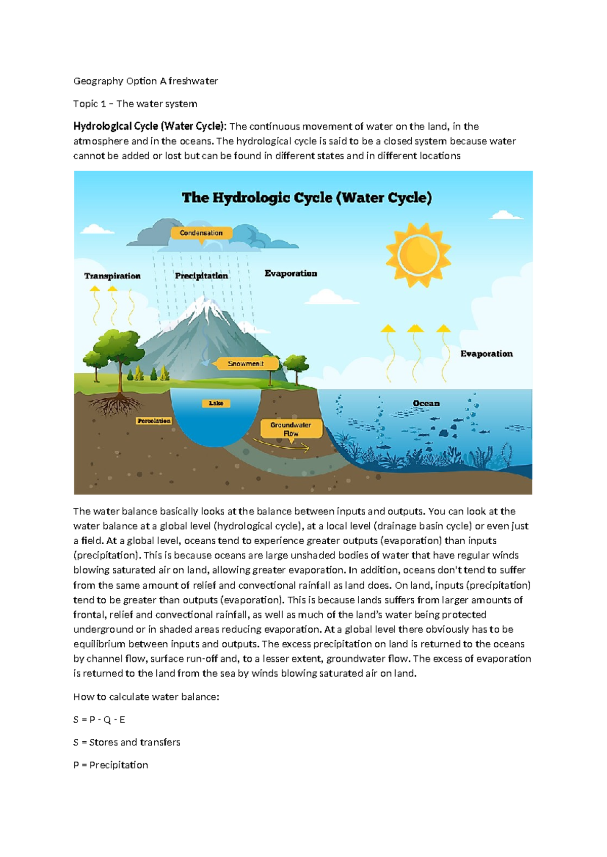 Geography notes - Option A Freshwater - Geography Option A freshwater ...