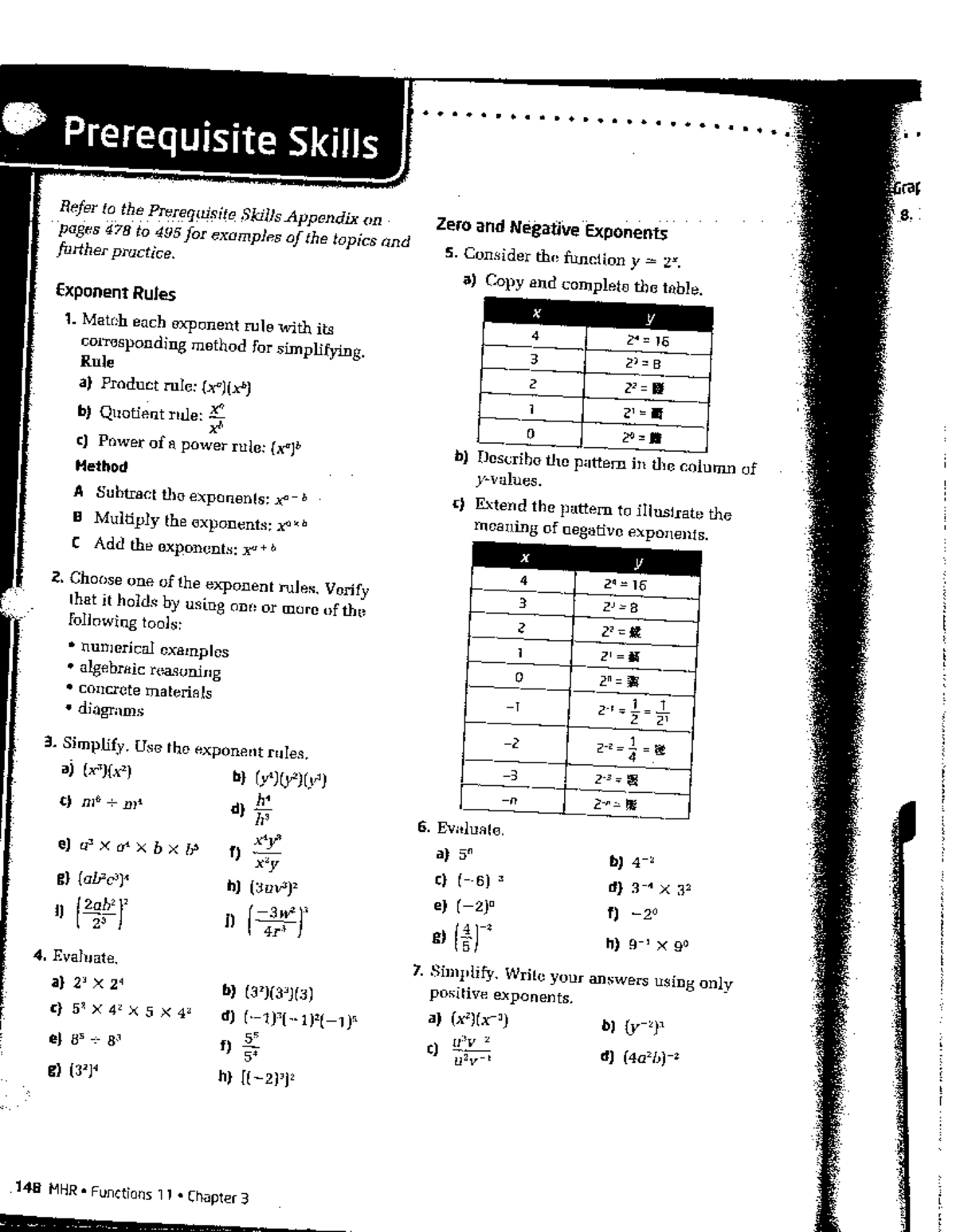 1- prerequisite-skills-exponents MHR Function - Math1025 - Yorku - Studocu