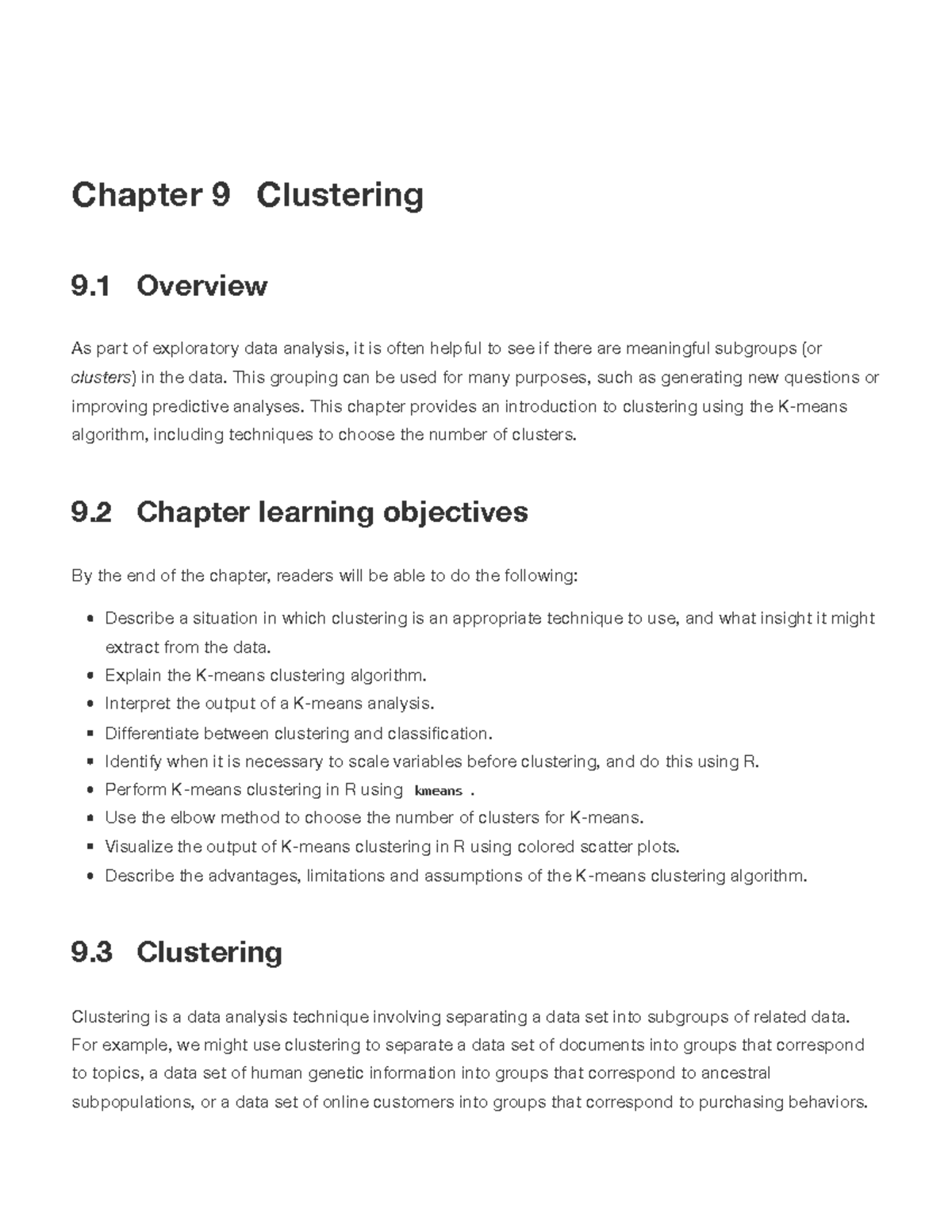 Chapter 9 Clustering Data Science - Chapter 9 Clustering 9 Overview As part of exploratory data ...