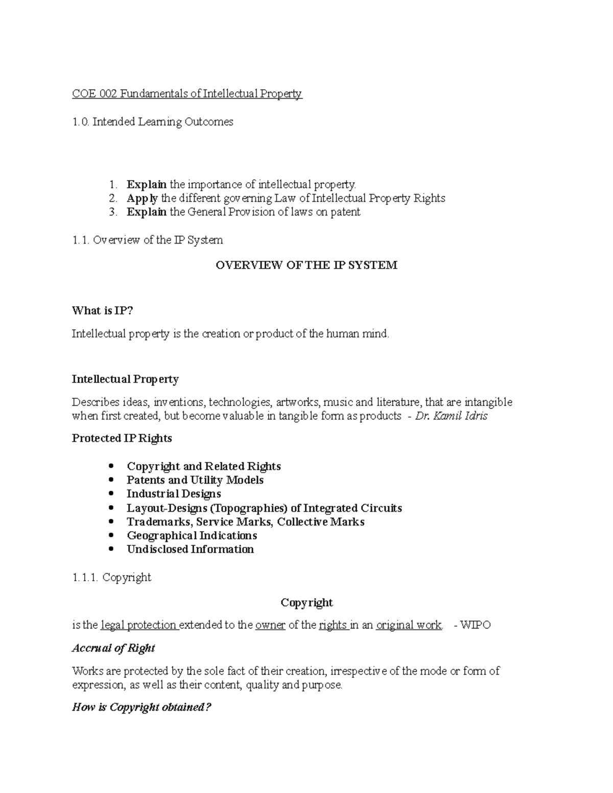 COE 002 Fundamentals of Intellectual Property - COE 002 Fundamentals of ...