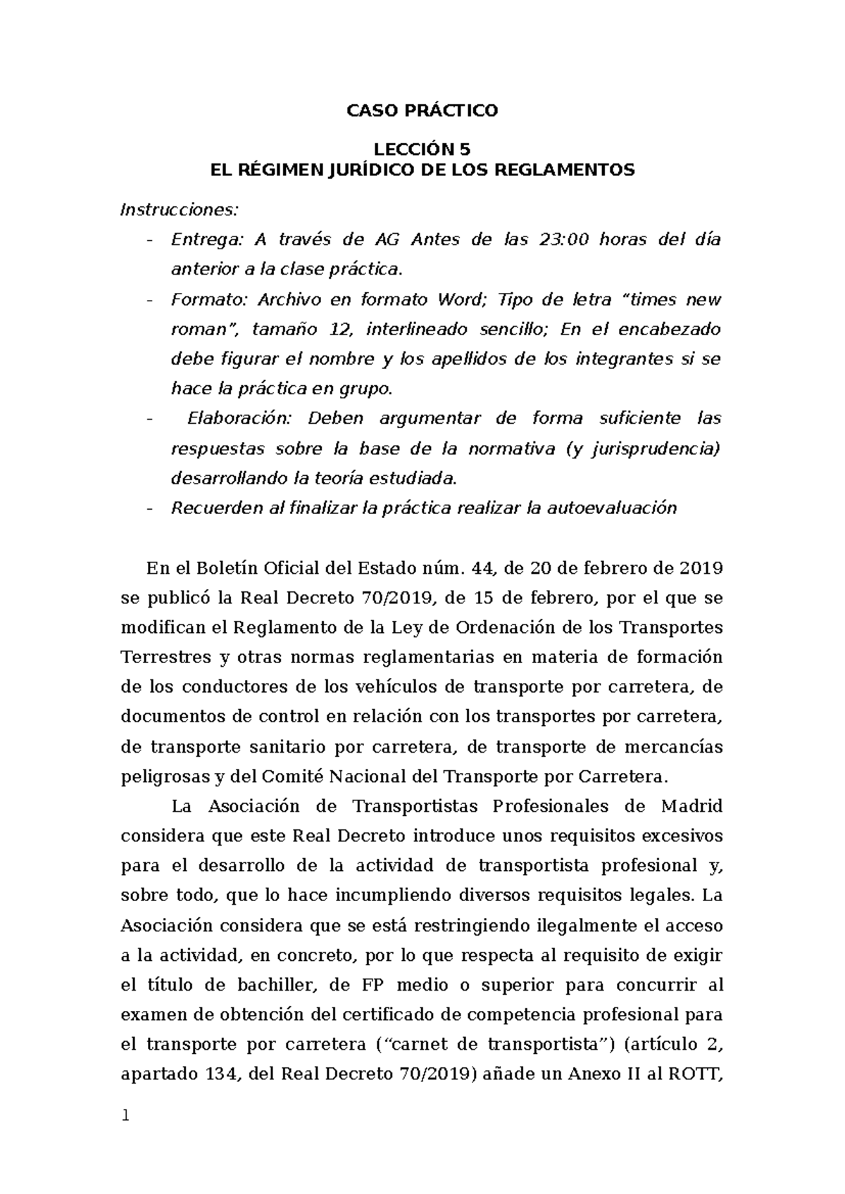 CASO PRÁ Ctico 2 - CASO PRÁCTICO LECCIÓN 5 EL RÉGIMEN JURÍDICO DE LOS REGLAMENTOS Instrucciones ...