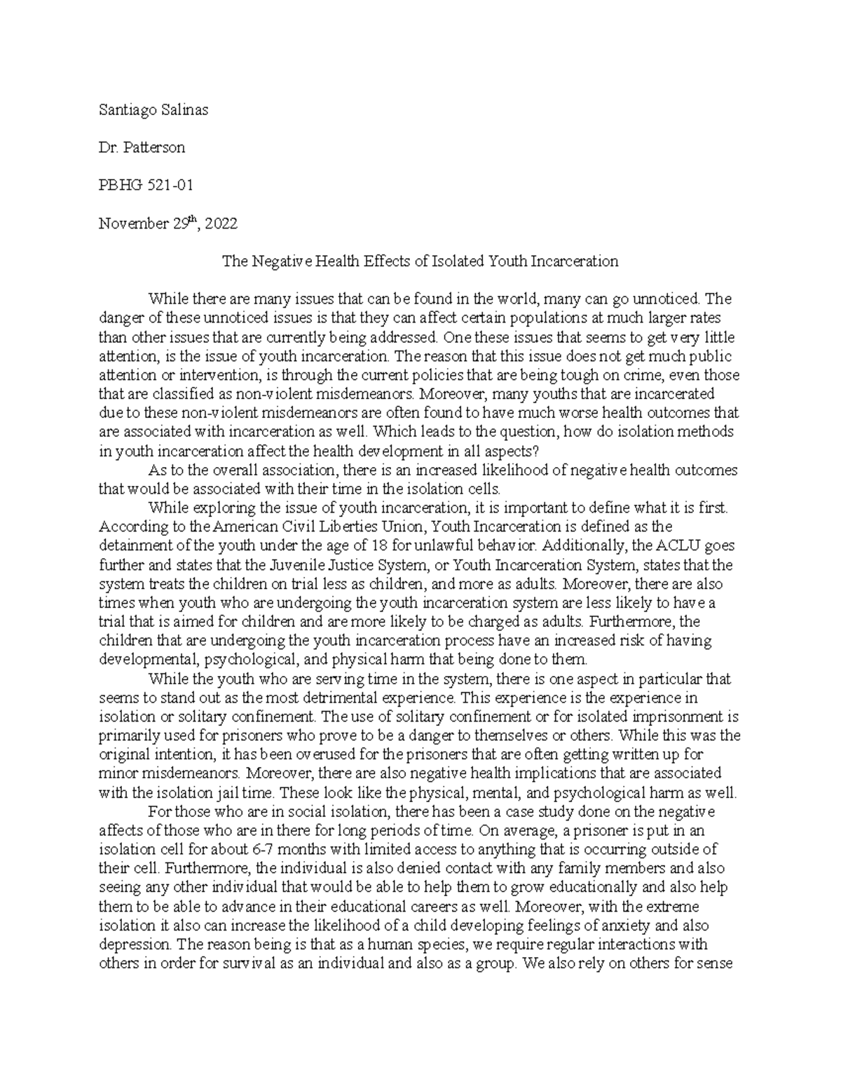 PBHG 521 Research Proposal - Santiago Salinas Dr. Patterson PBHG 521 ...