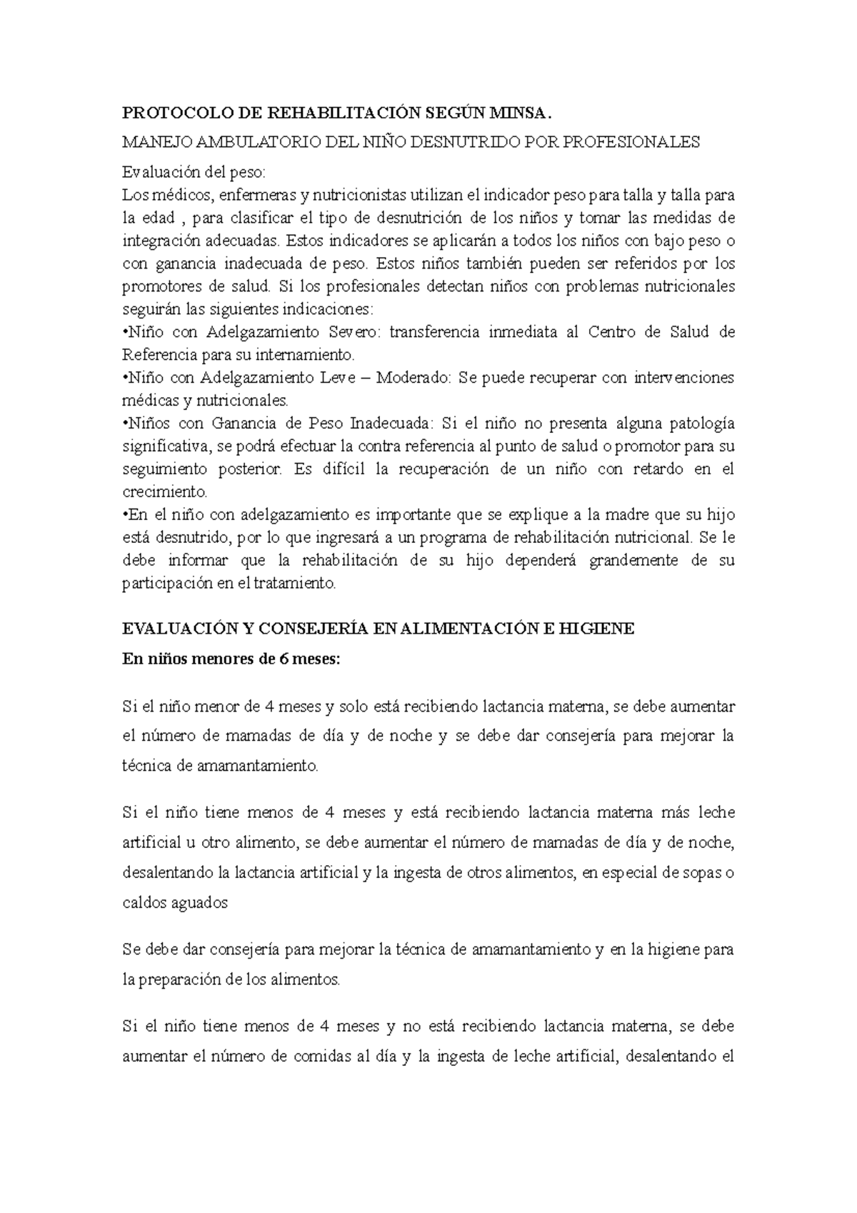 Protocolo DE Rehabilitación Según Minsa - PROTOCOLO DE REHABILITACIÓN SEGÚN MINSA. MANEJO - Studocu
