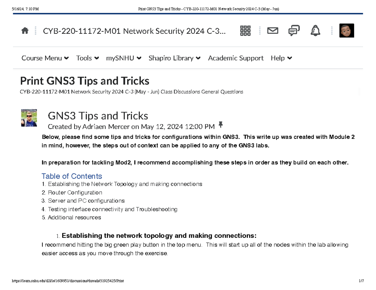Print Gns3 Tips And Tricks Cyb 220 11172 M01 Network Security 2024 C 3 May Jun Print 