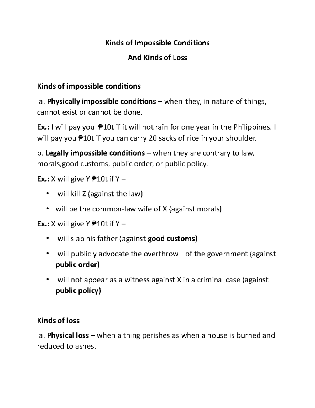 Kinds of Impossible Conditions - Physically impossible conditions ...