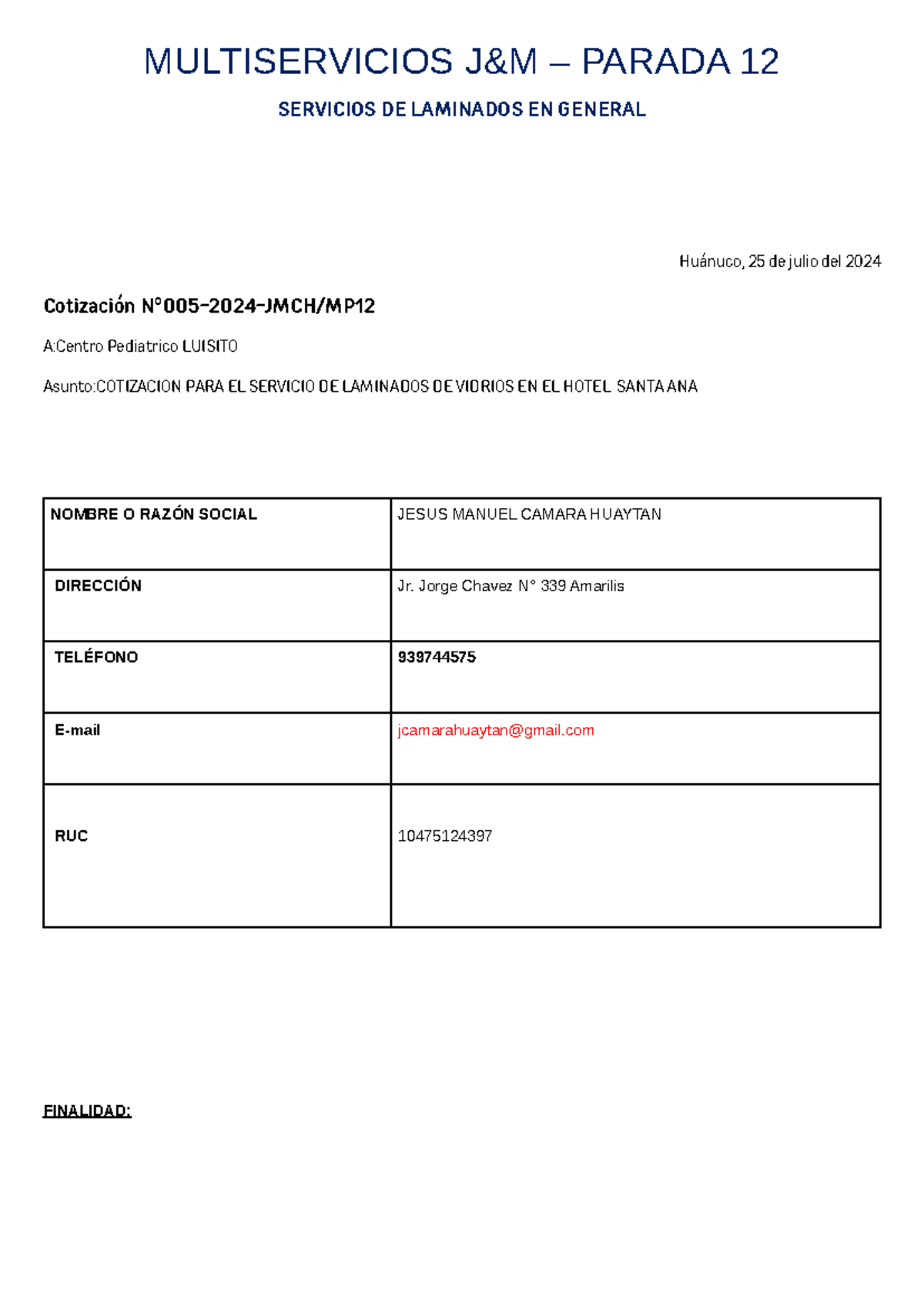 Carta Cotización - sdasdas - MULTISERVICIOS J&M – PARADA 12 SERVICIOS ...