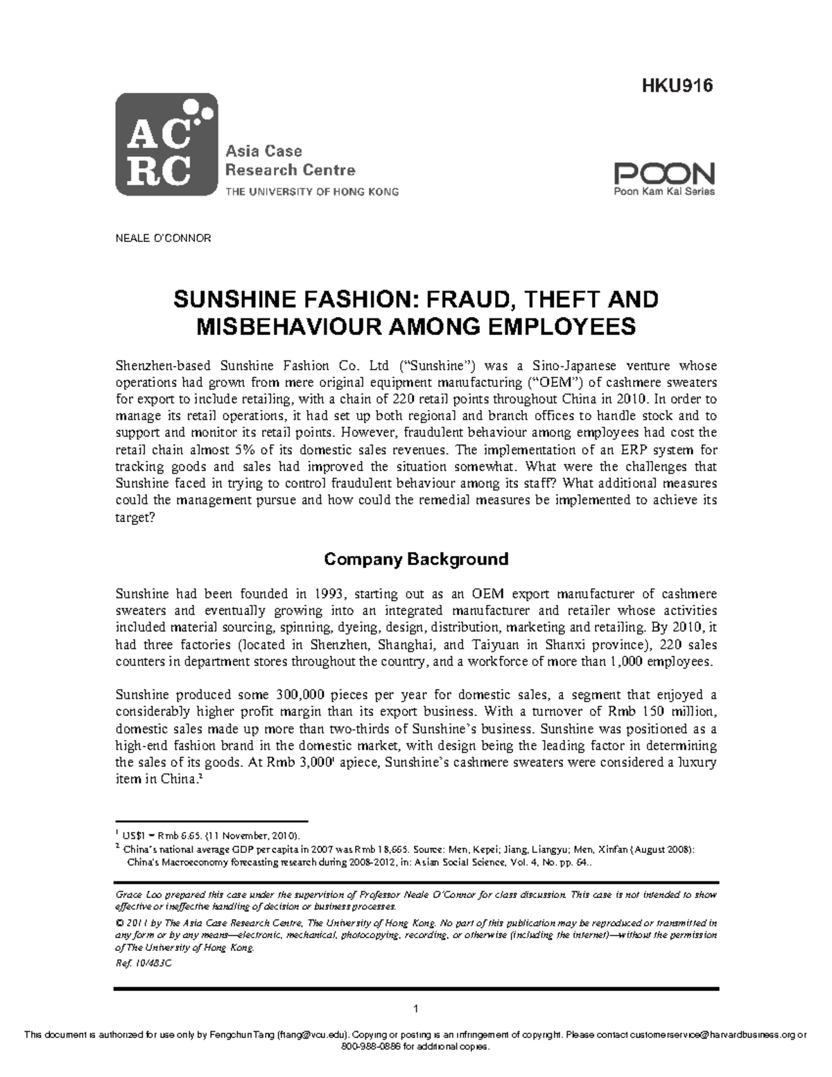 sunshine fashion - case - Grace Loo prepared this case under the ...