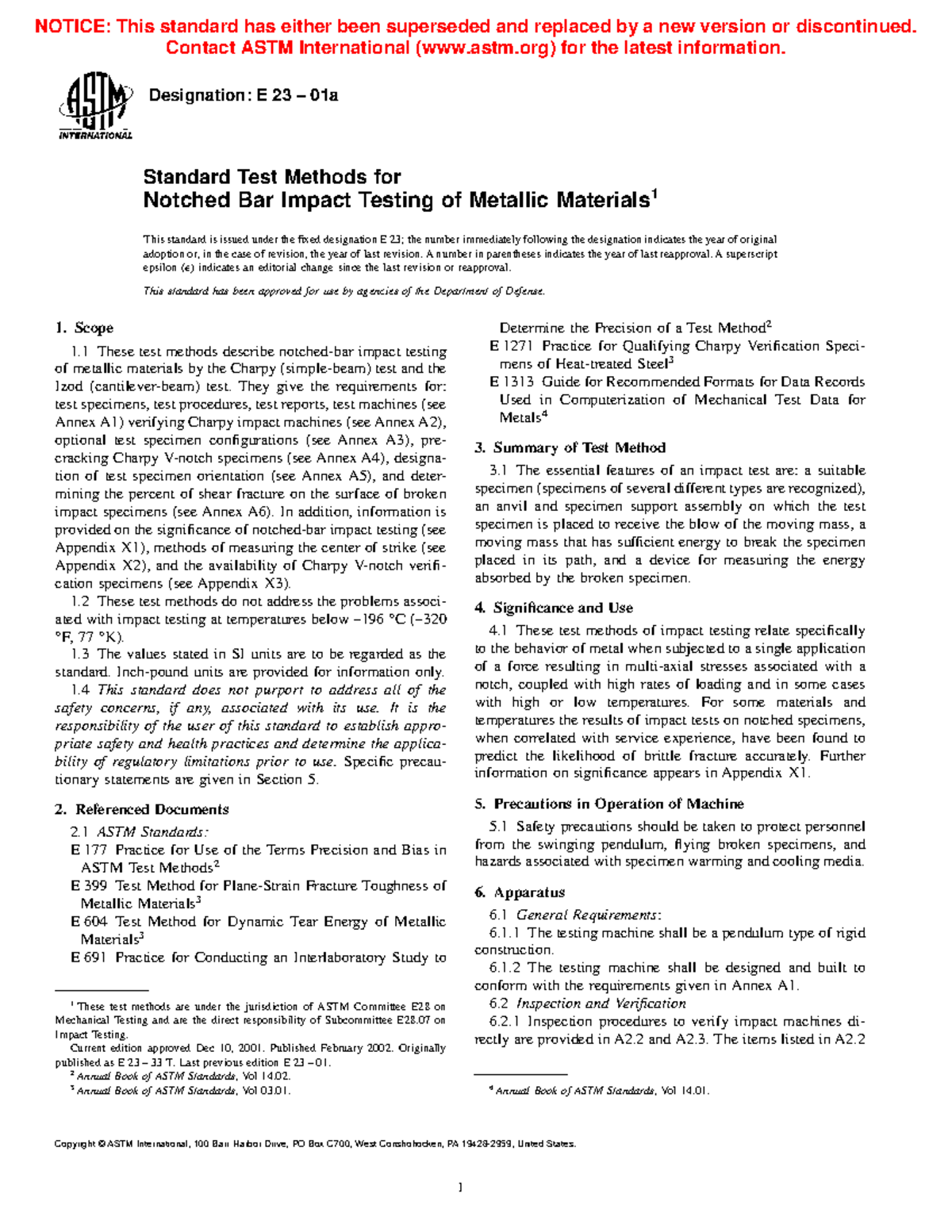 E 23 – 01 Rtizltaxqq - Apuntes norma E23 - Designation: E 23 – 01a ...