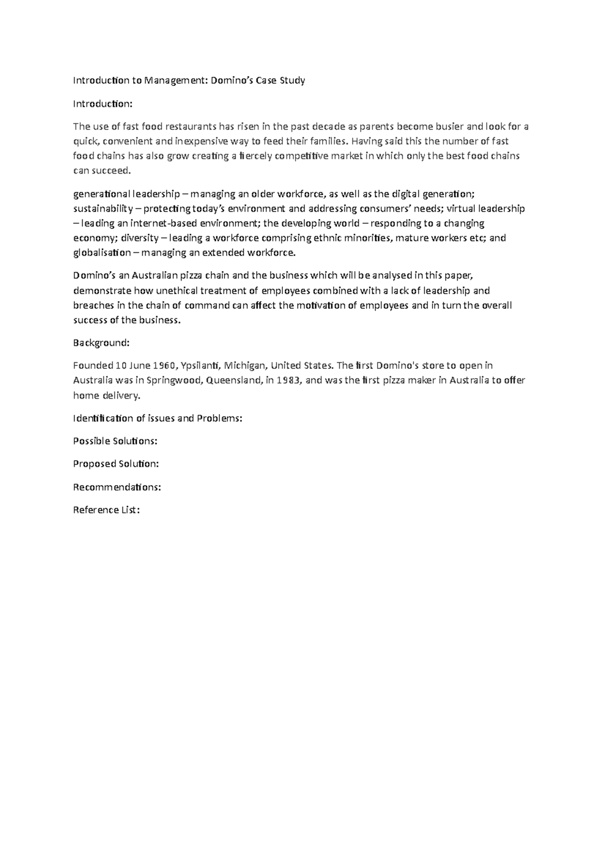 Introduction to Management assignment - Introduction to Management ...